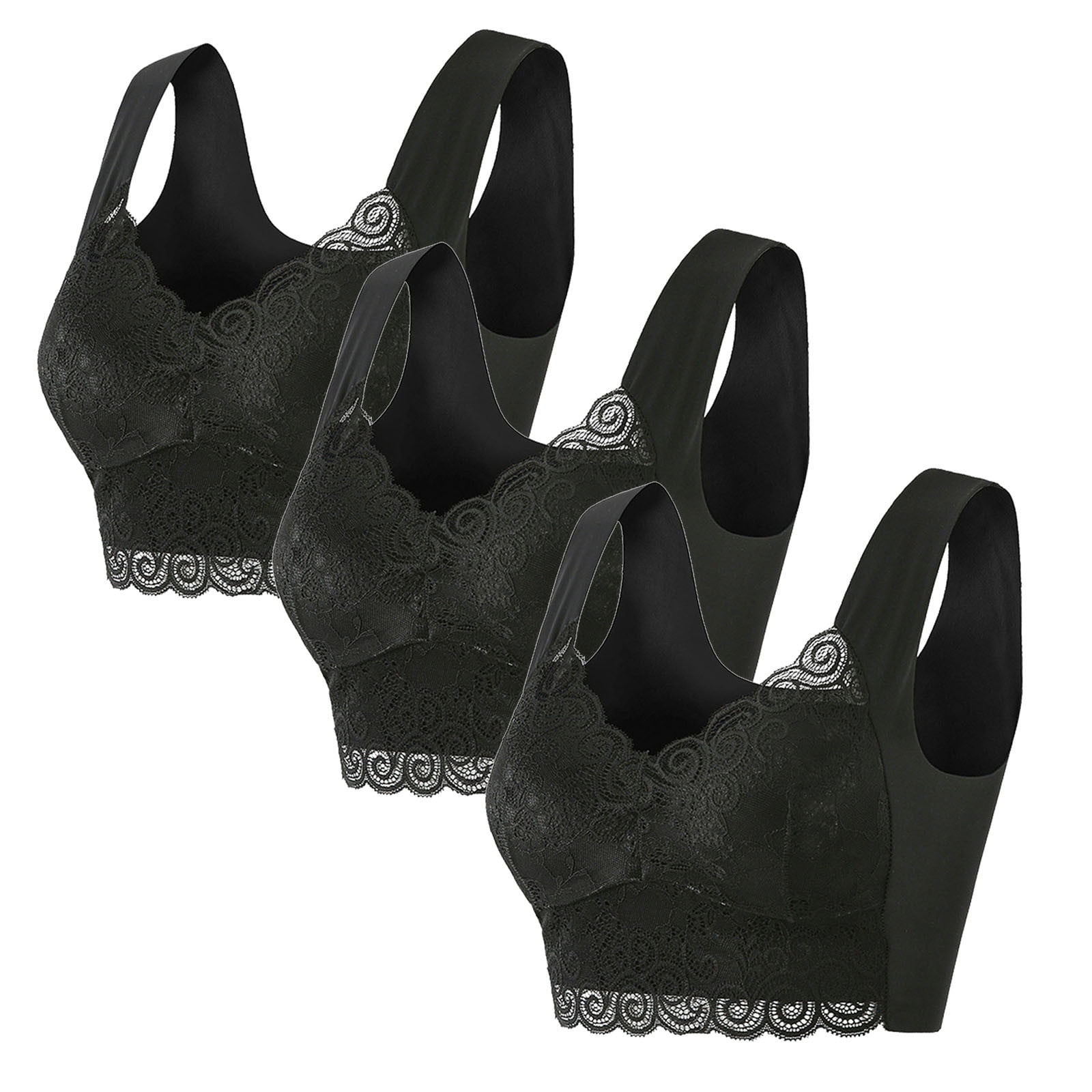 ATOYSOY 3 Pack Plus Size Everyday Bra for Women Floral Lace Embroidered Comfort Bra Bralette ...