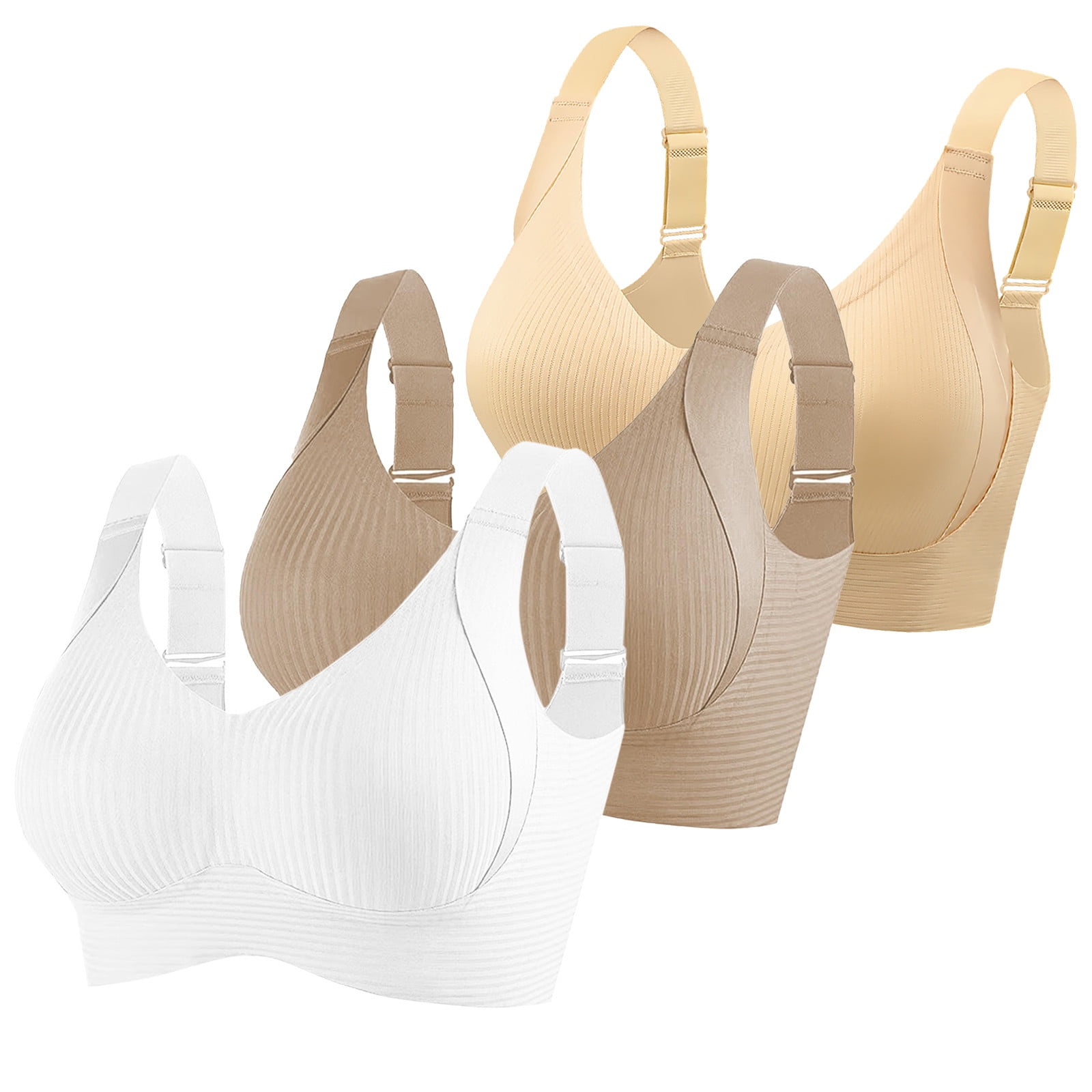 ATOYSOY 3 Pack Seamless Bras for Women Full Support Push Up Ribbed ...