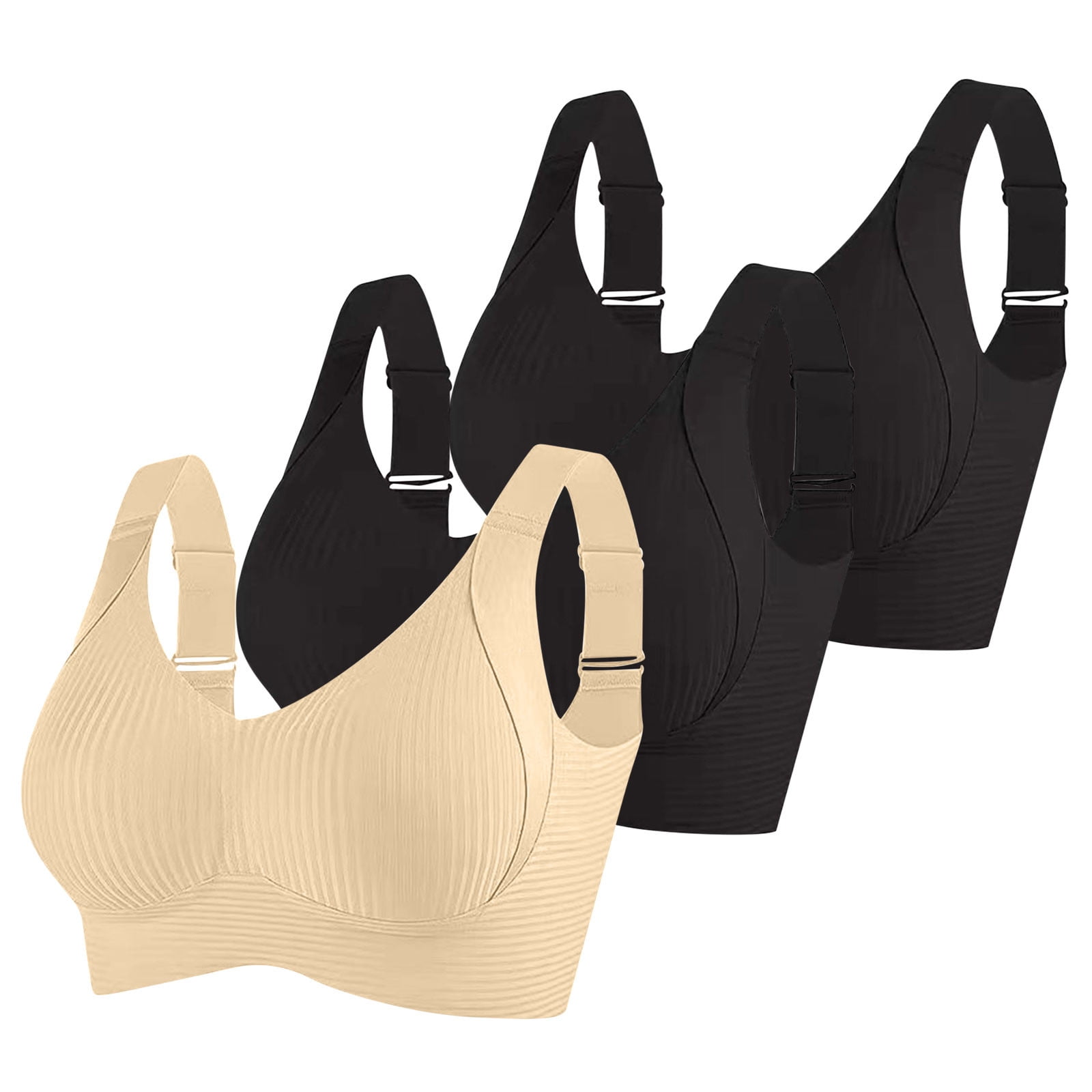 ATOYSOY 3 Pack Womens Bras Wireless Push Up Plus Size Bras Full Support ...