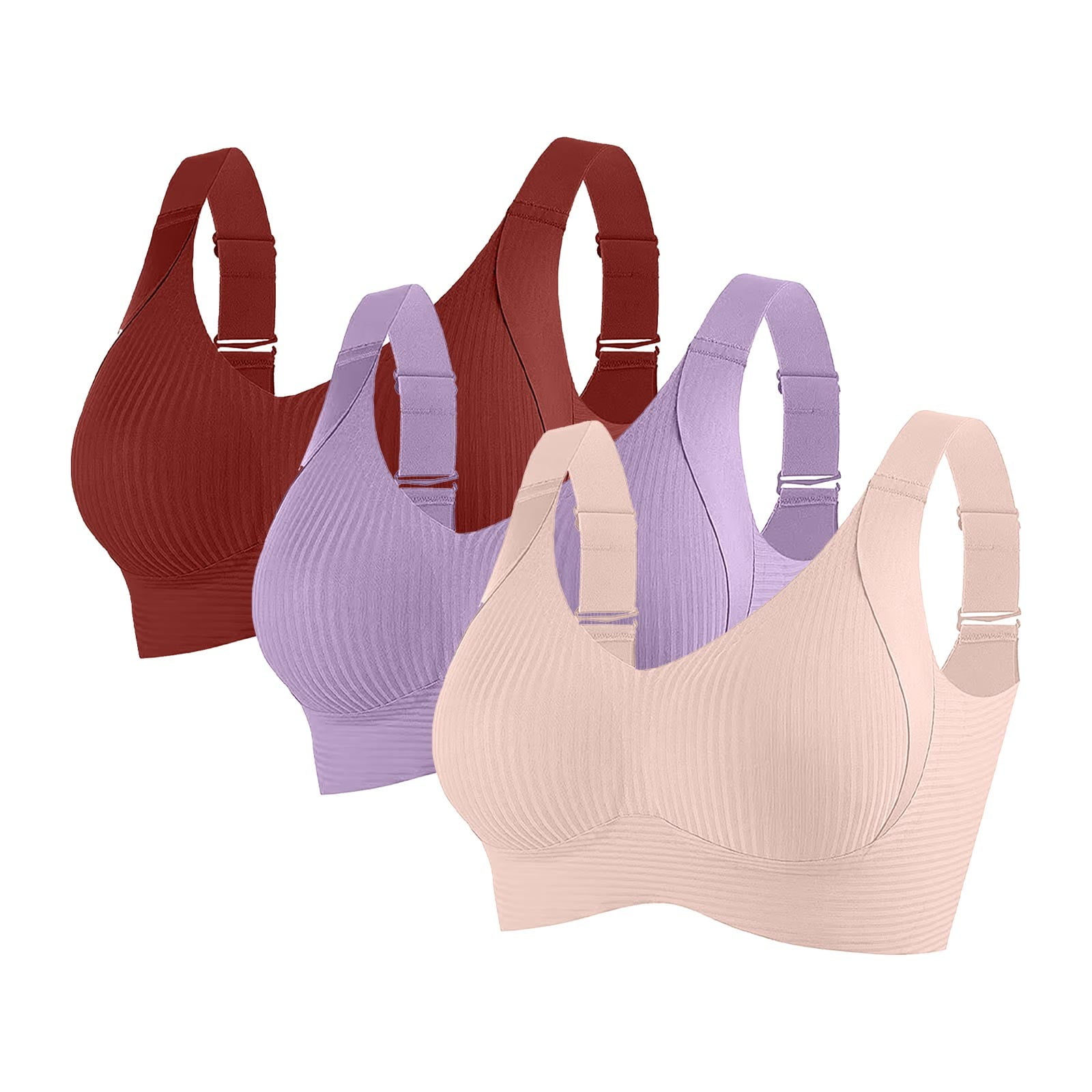 ATOYSOY 3PCS Seamless Bras for Women Push Up Adjustable Bras Ribbed ...