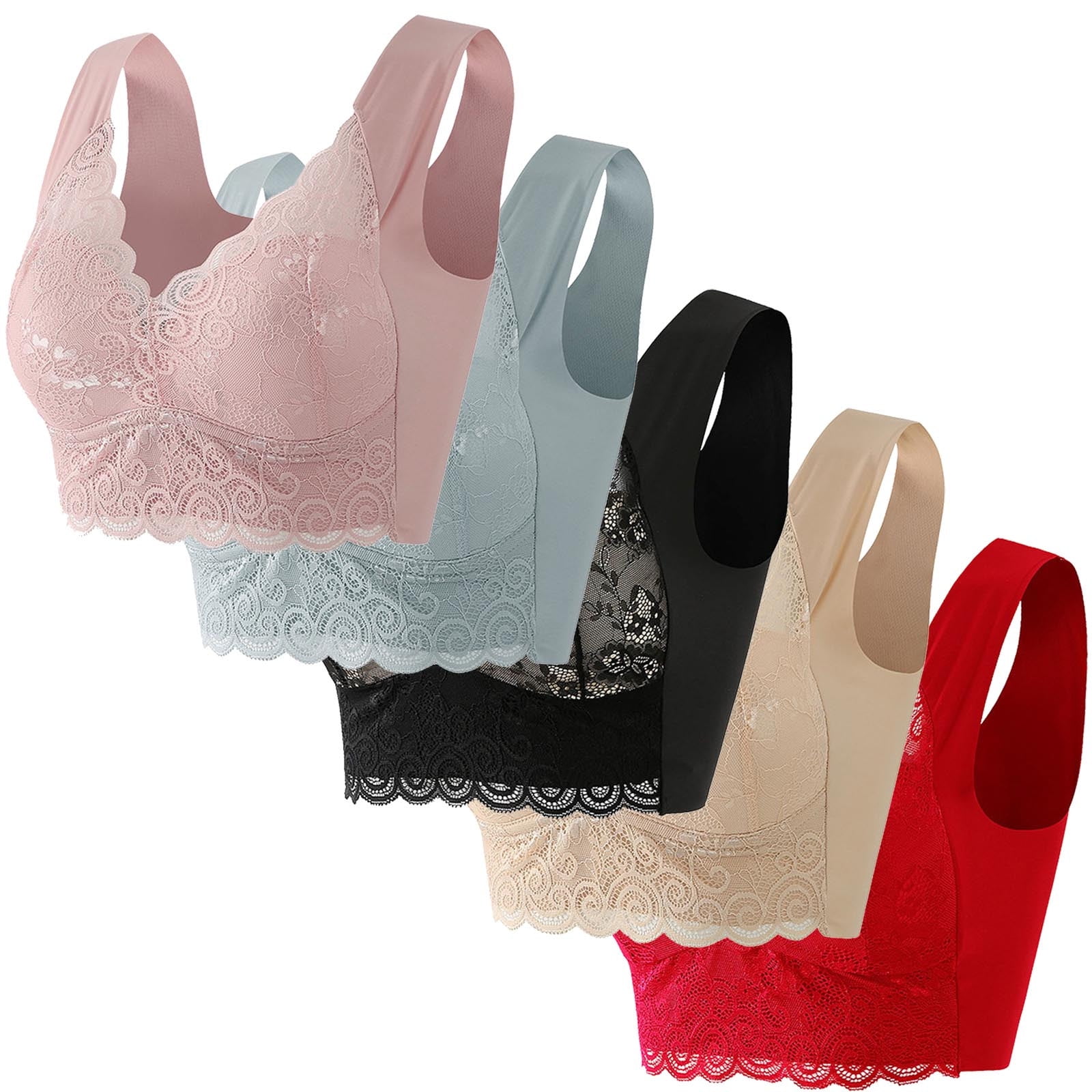 ATOYSOY 5 Pack Push Up Strapless Bras for Women Lace Bralettes Wireless ...