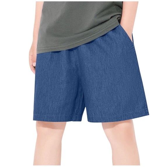 ATOYSOY Big Boys Girls Casual Shorts Elastic Waist Chambray Fabric ...