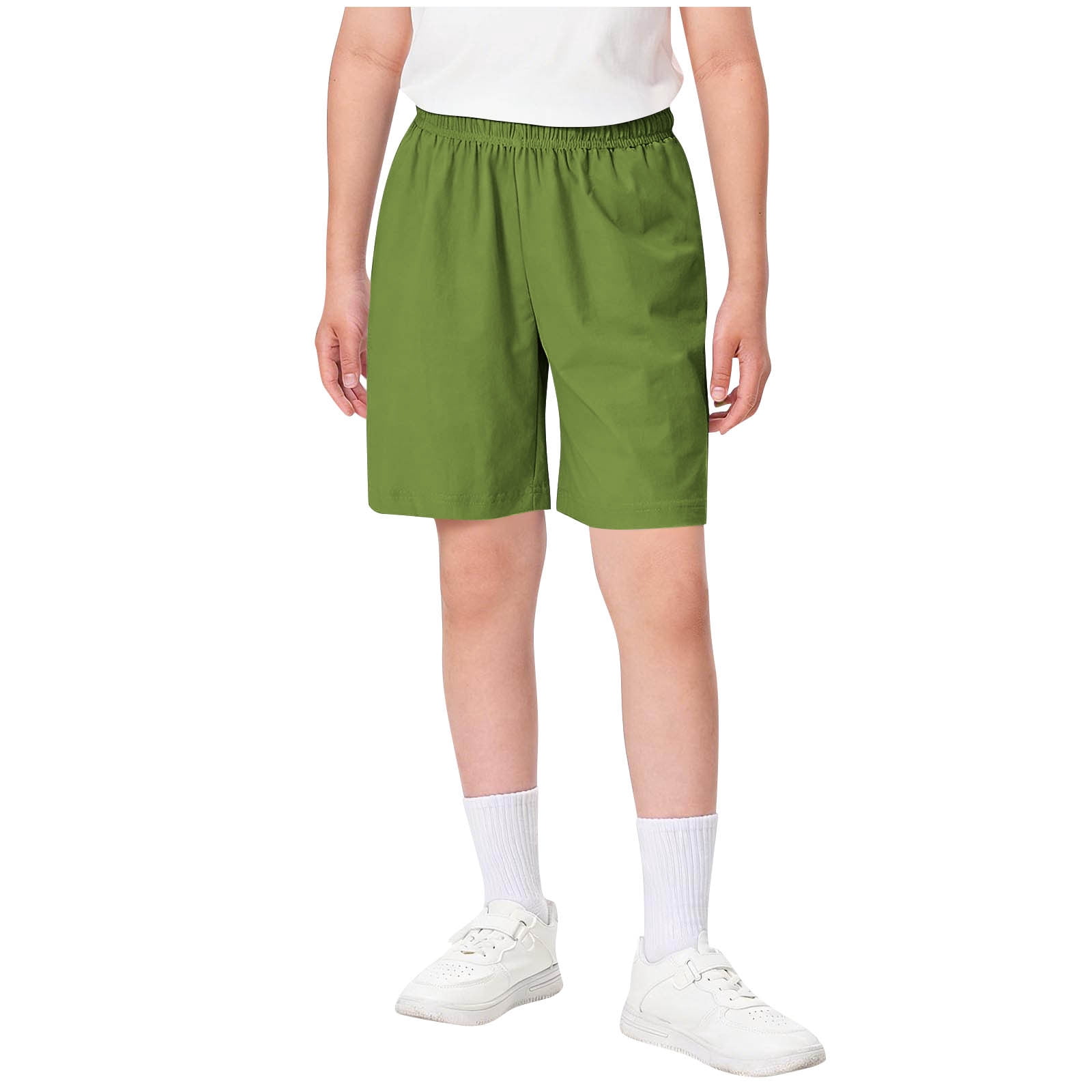 ATOYSOY Big Boys Girls Soft Fabric Shorts Elastic Waist Solid Color ...