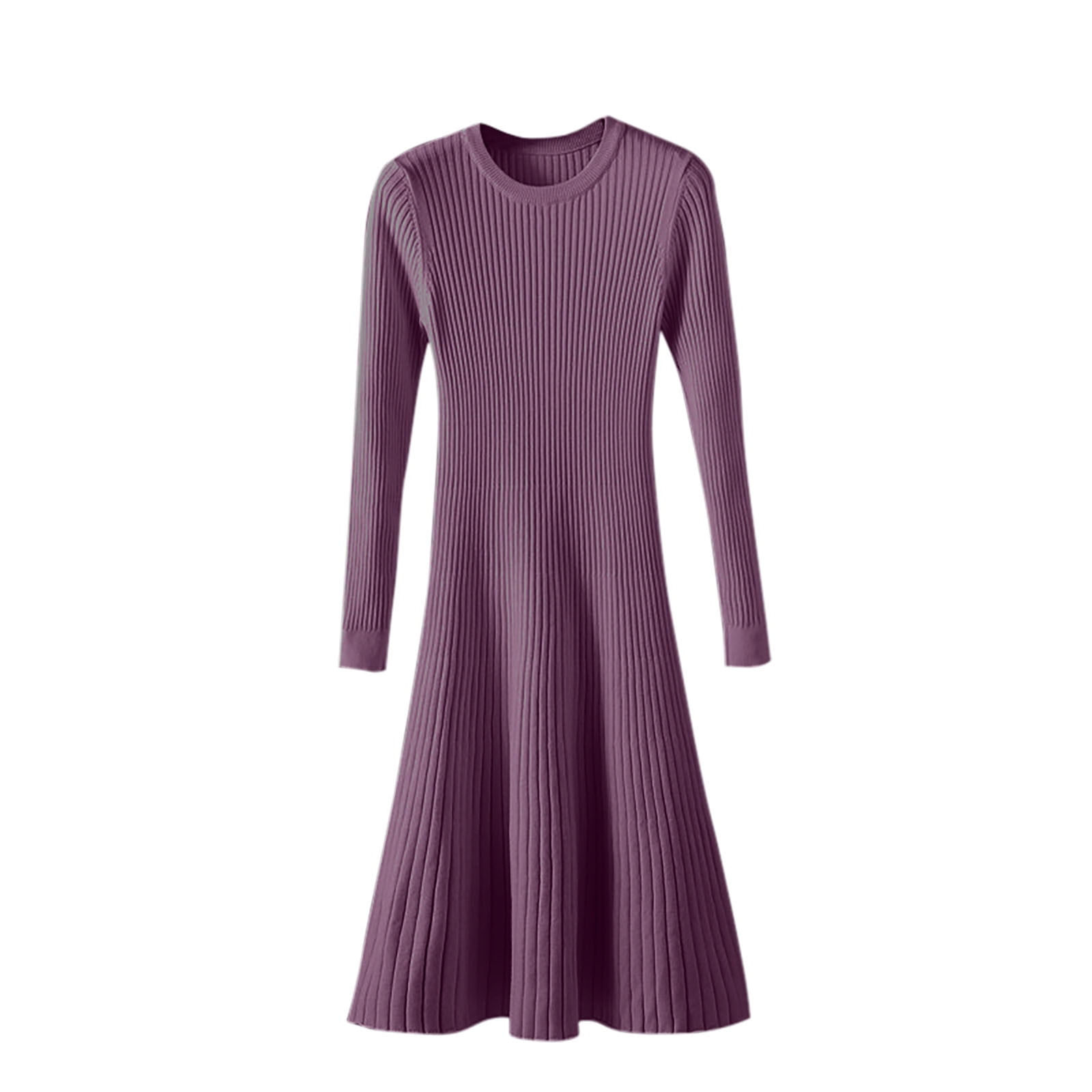 ATOYSOY Casual Ribbed Tea Length Basic Dress for Women Solid Color Pullovers Clearance Fashion ...