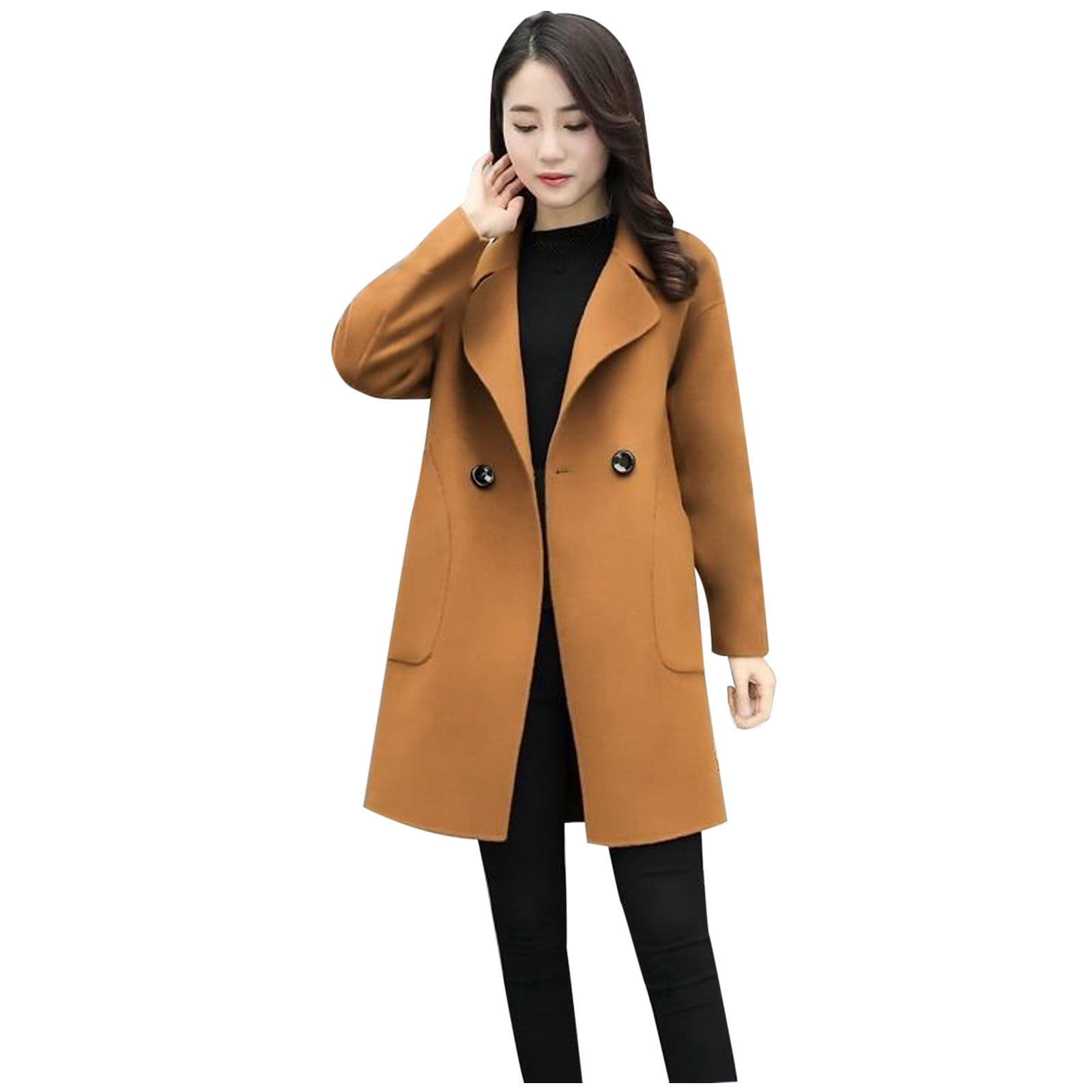 ATOYSOY Windbreaker Long Sleeve Woolen Outwear Open Front Overcoats ...