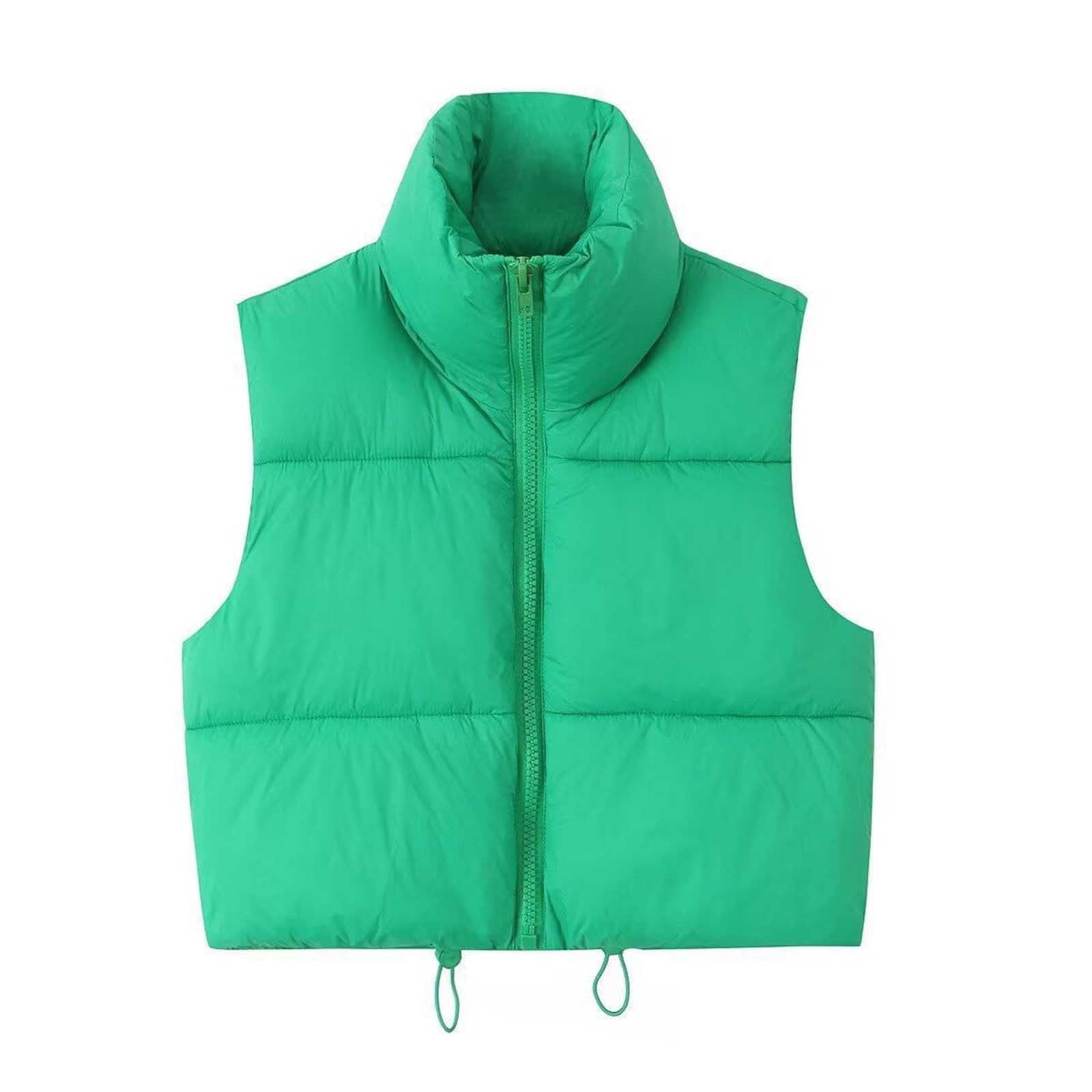 ATOYSOY Cropped Puffer Vest Women Zip Up St Collar Sleeveless Padded ...