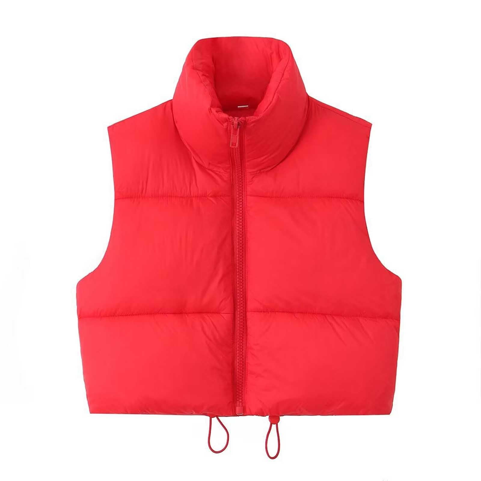 ATOYSOY Cropped Puffer Vest Women Zip Up St Collar Sleeveless Padded ...
