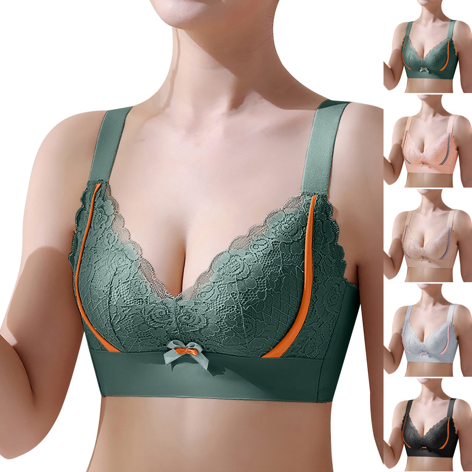 ATOYSOY Everyday Bra Wireless Floral Lace Breathable Push Up Underwear Workout Thin Lightweight ...