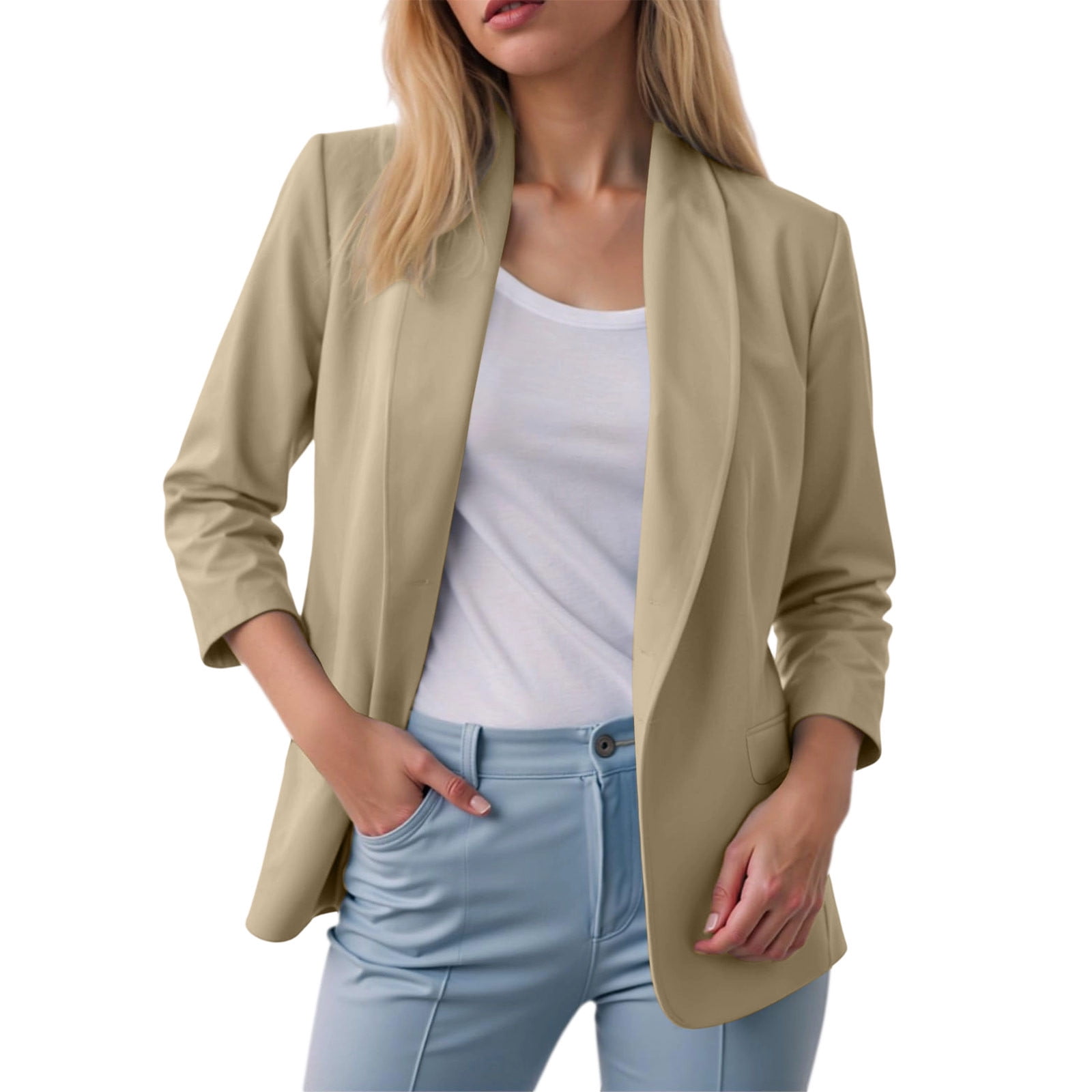 ATOYSOY Fashion Jackets For Women Open Front Lapel Collar 3 Quarter ...