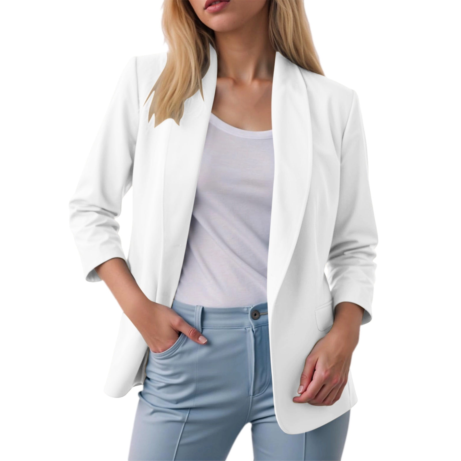 ATOYSOY Fashion Jackets For Women Open Front Lapel Collar 3 Quarter ...