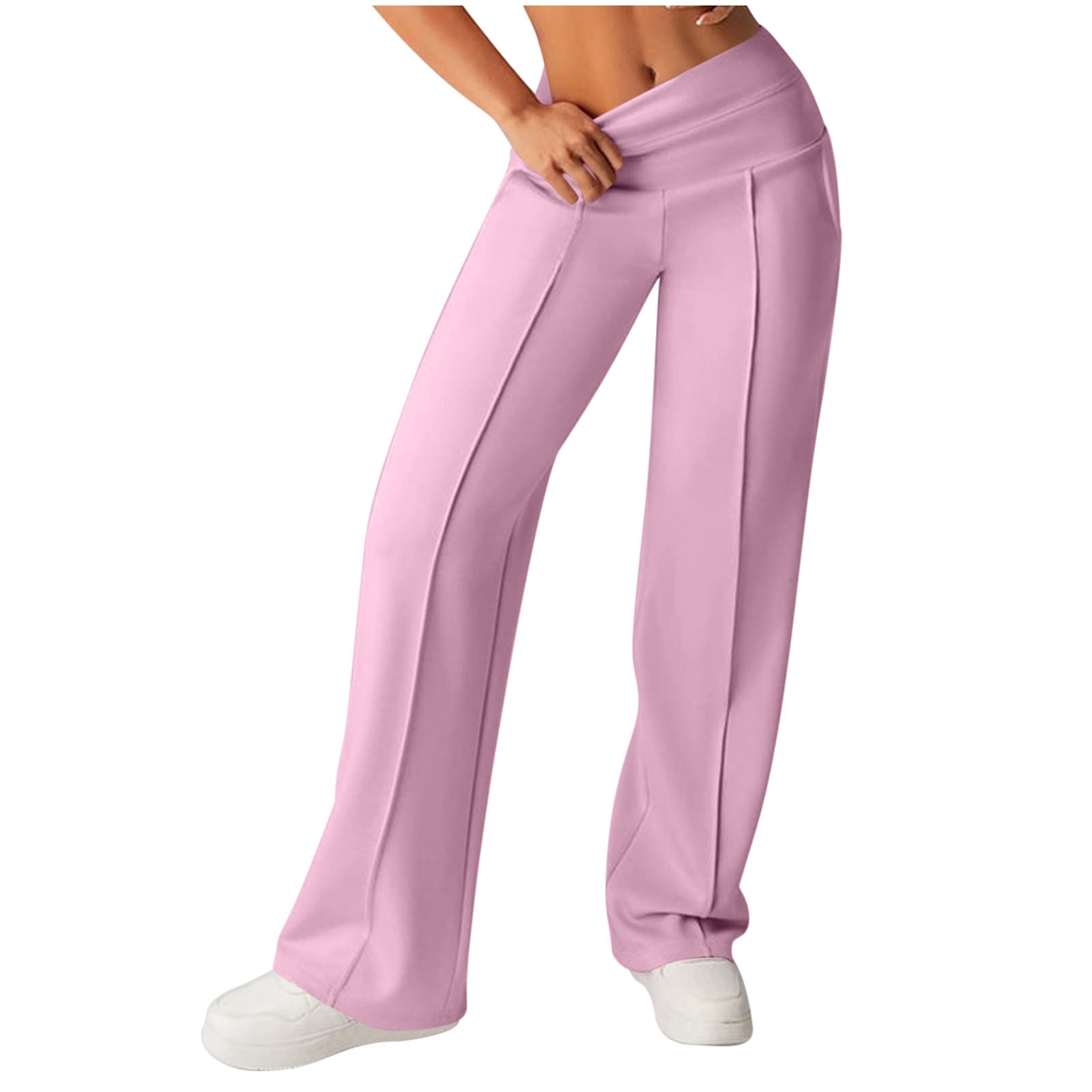 ATOYSOY Front Panel Detail Solid Color Yoga Pants Women Elastic Waist ...