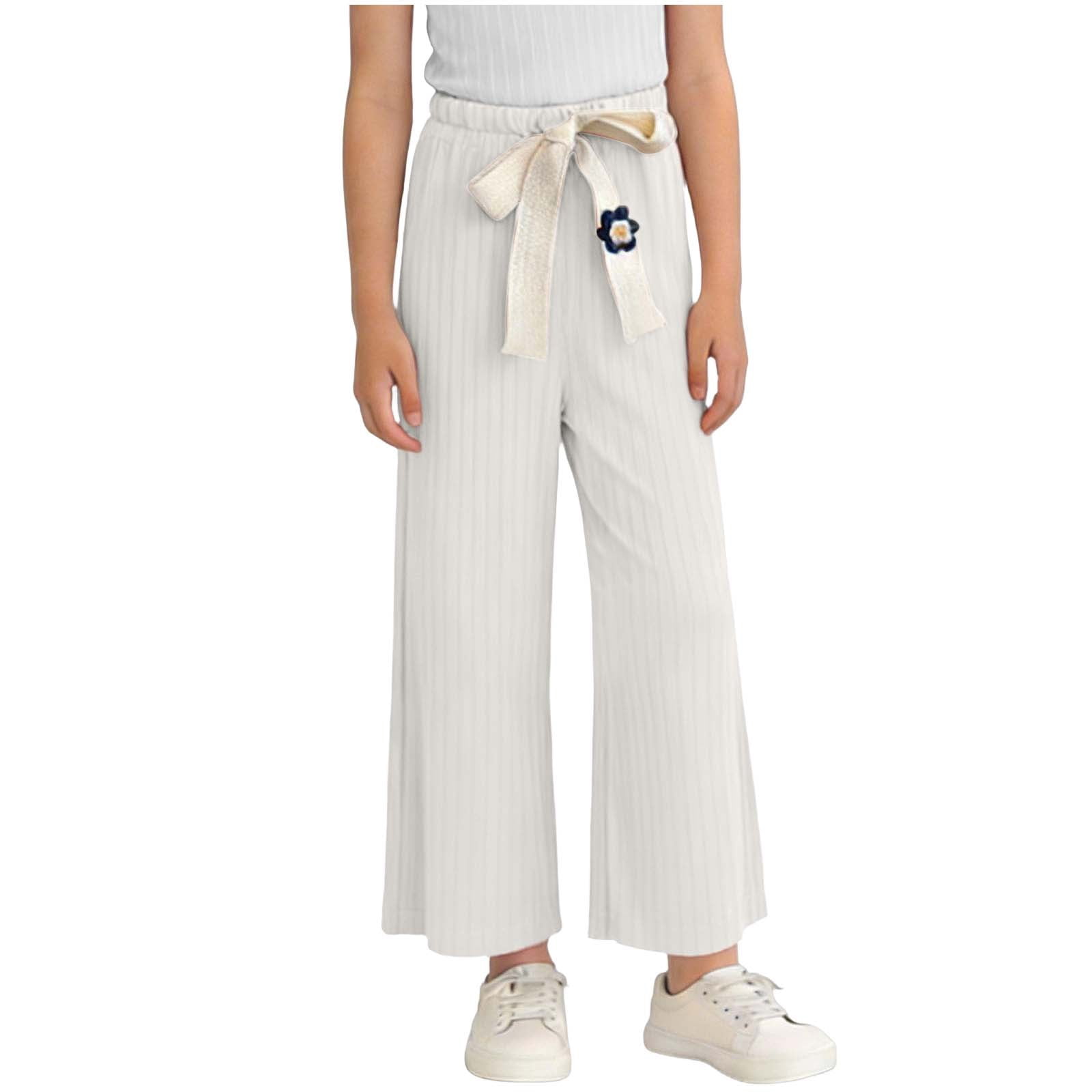ATOYSOY Girls Bow Detail Ribbed Wide Leg Pants Elastic Waist Casual ...