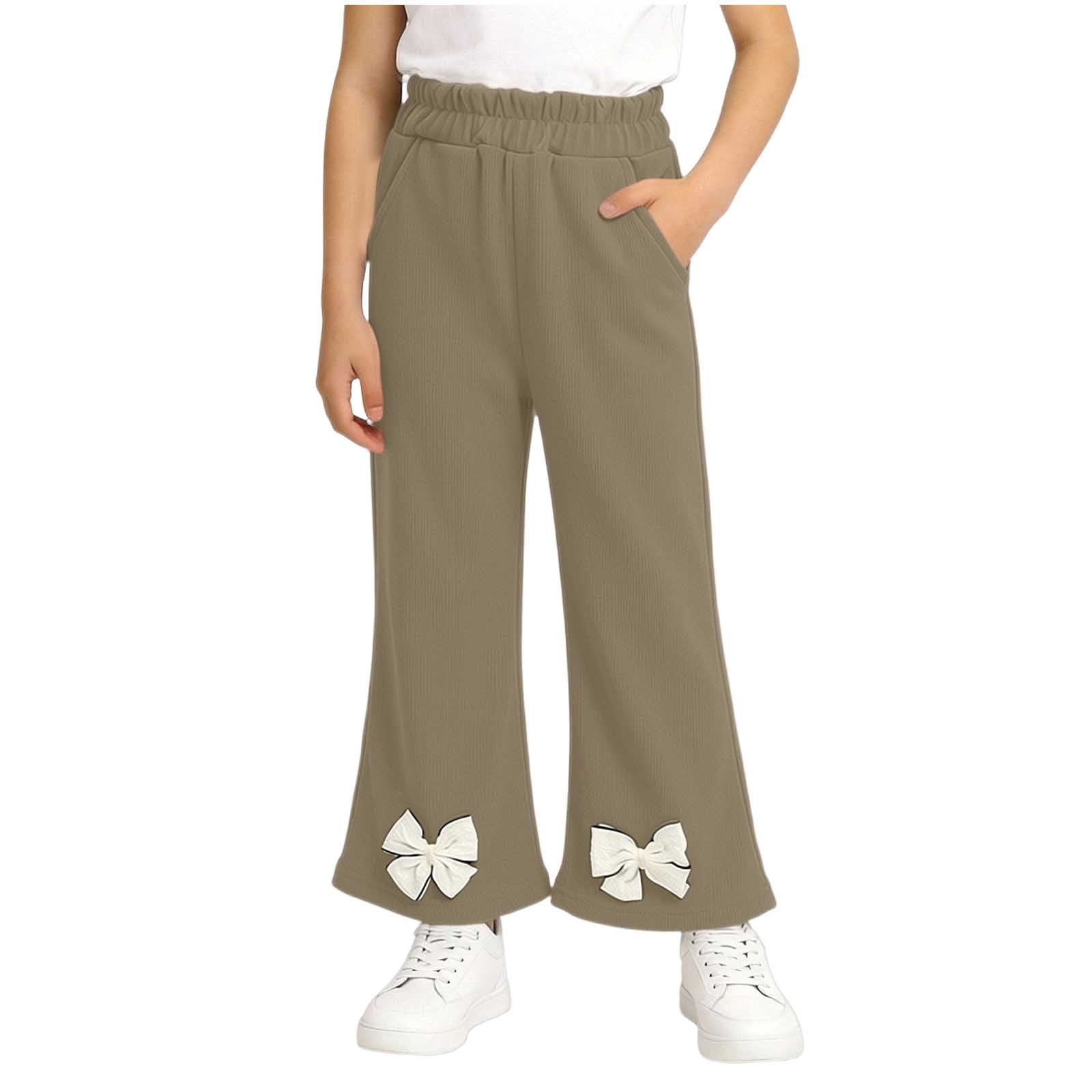 ATOYSOY Girls Elastic Waist Bow Embellishment Flare Pants Ribbed Casual ...