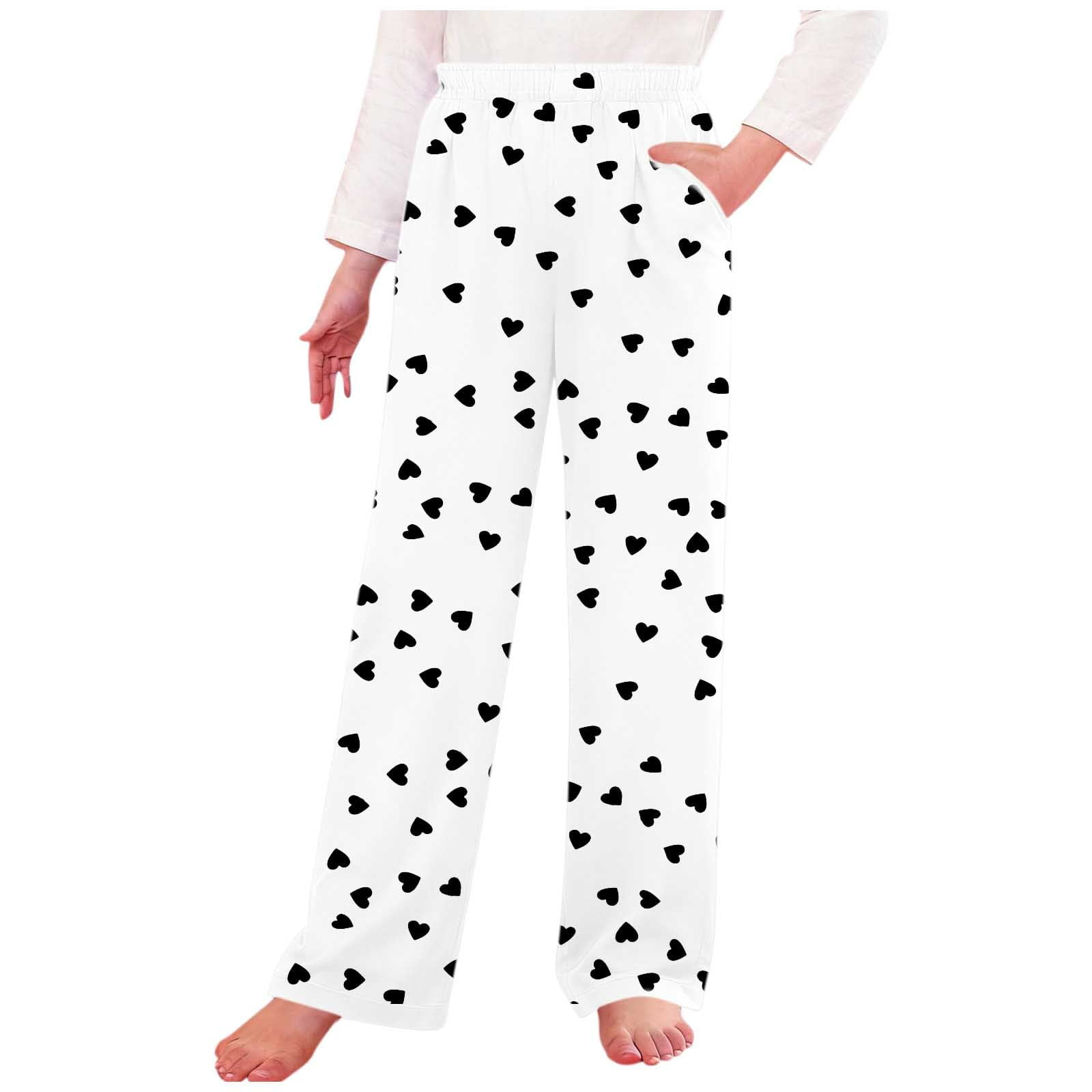ATOYSOY Girls Elastic Waist Heart Print Casual Pants Loose Fitted ...
