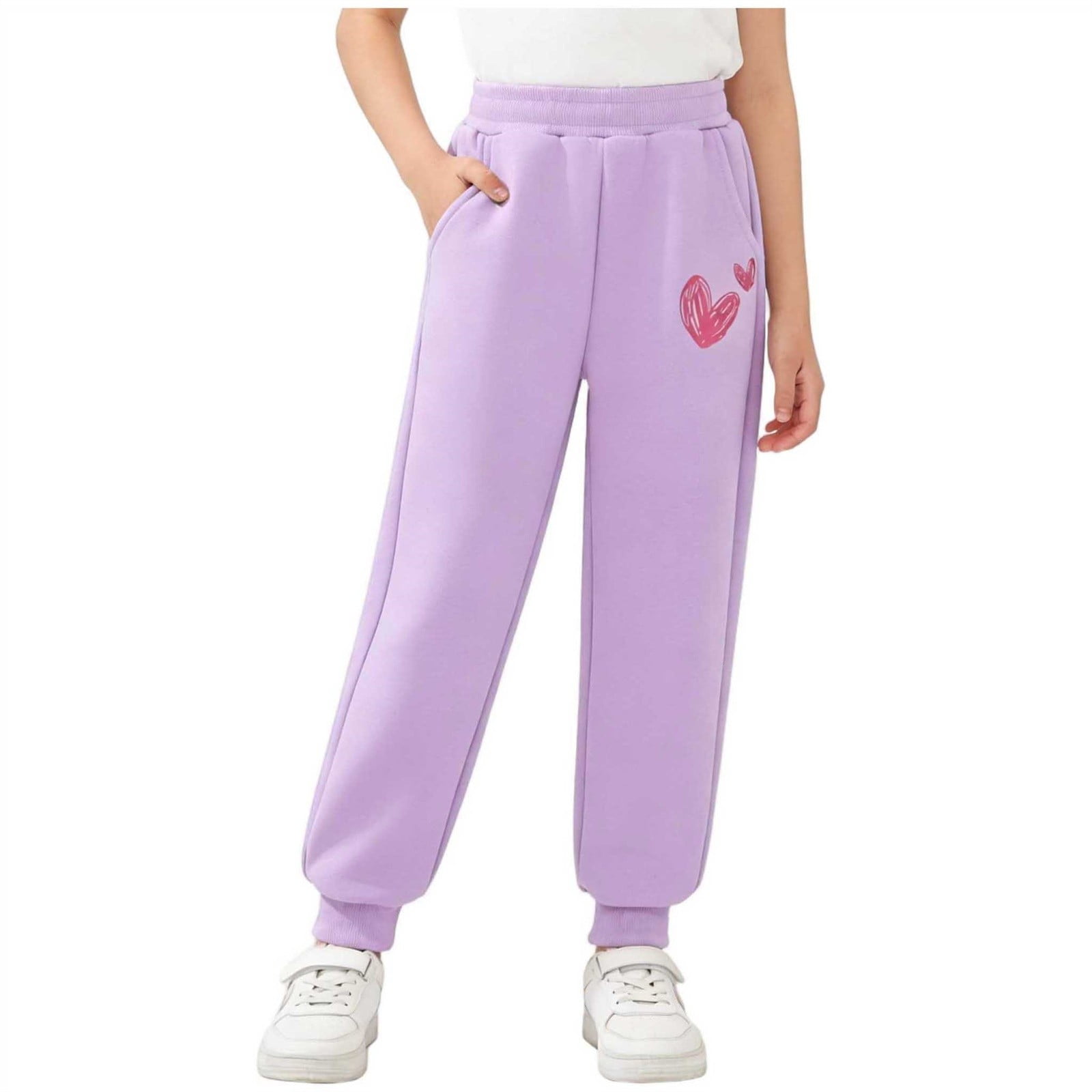 ATOYSOY Girls Elastic Waist Heart Print Jogger Pants Casual Sweatpants ...