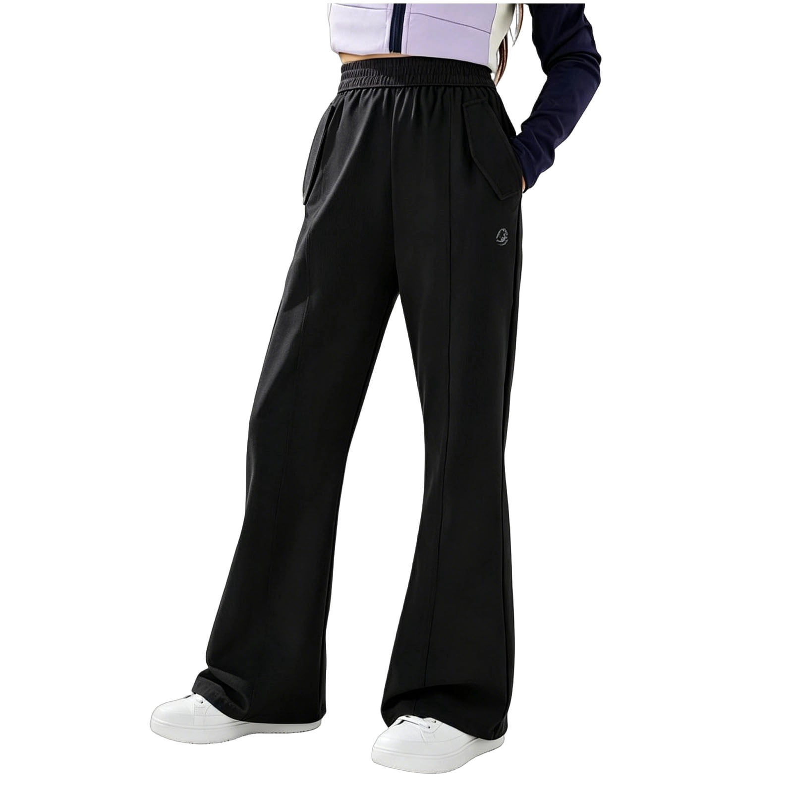 ATOYSOY Girls Elastic Waist High Waist Flare Active Pants Casual ...