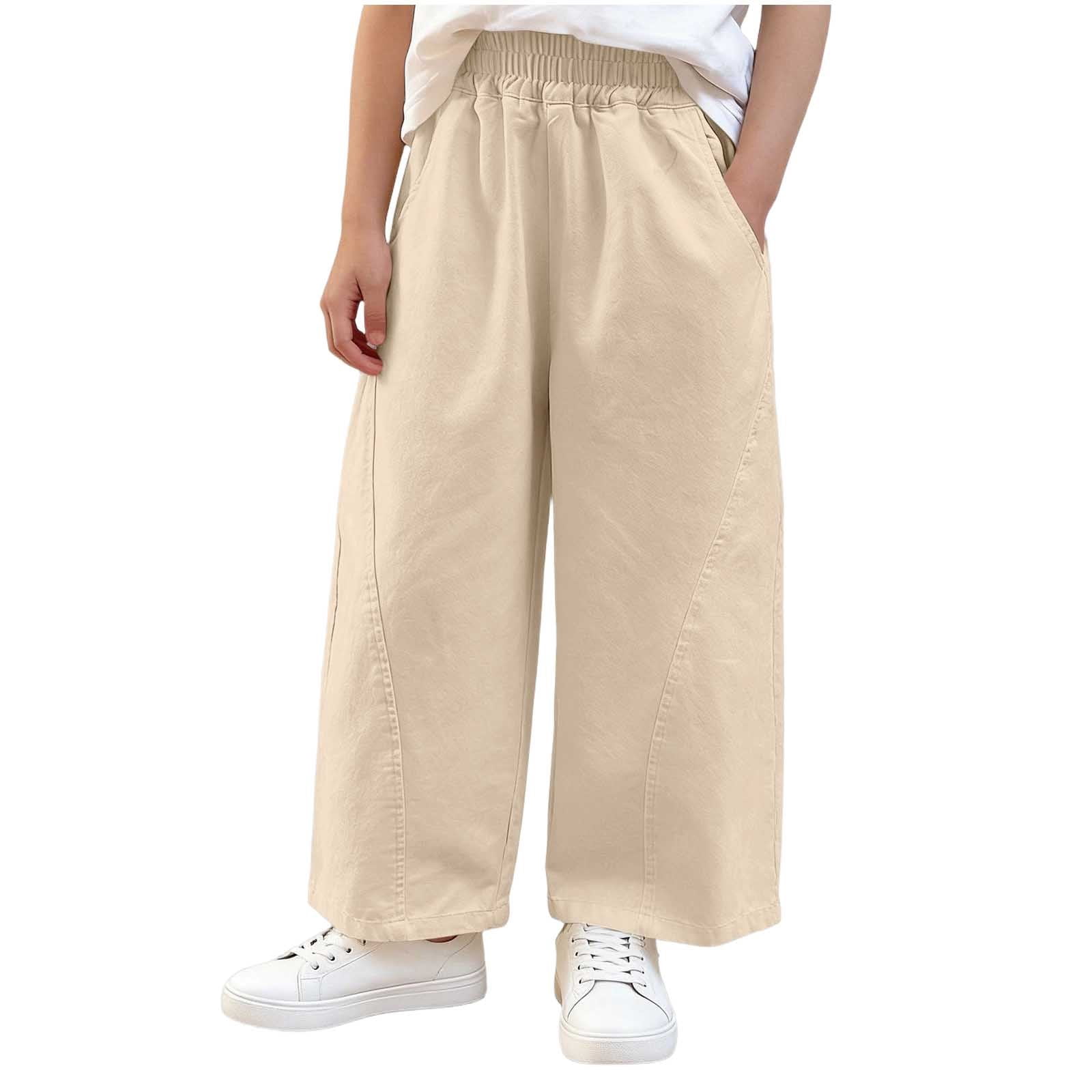 ATOYSOY Girls Elastic Waist Slanted Line Pants Casual Wide Leg Trousers ...