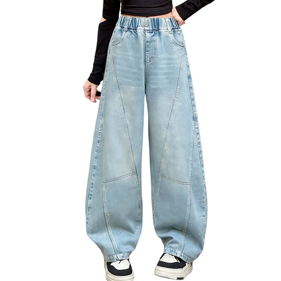 ATOYSOY Girls Sparkly Rhinestone Fashionable Wide Leg Denim Pants ...