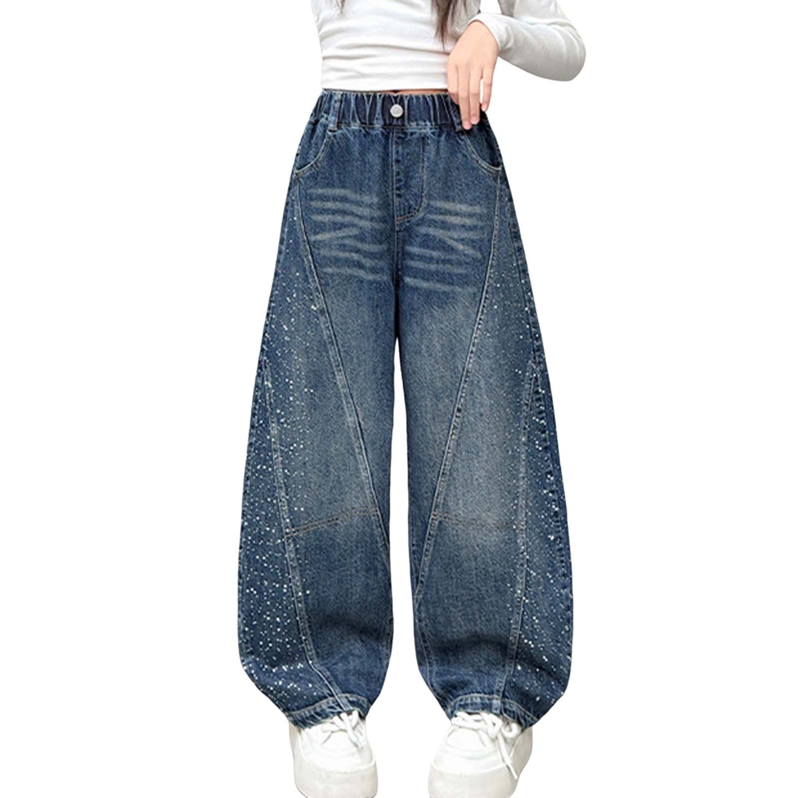 ATOYSOY Girls Sparkly Rhinestone Fashionable Wide Leg Denim Pants ...