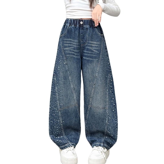 ATOYSOY Girls Sparkly Rhinestone Fashionable Wide Leg Denim Pants ...