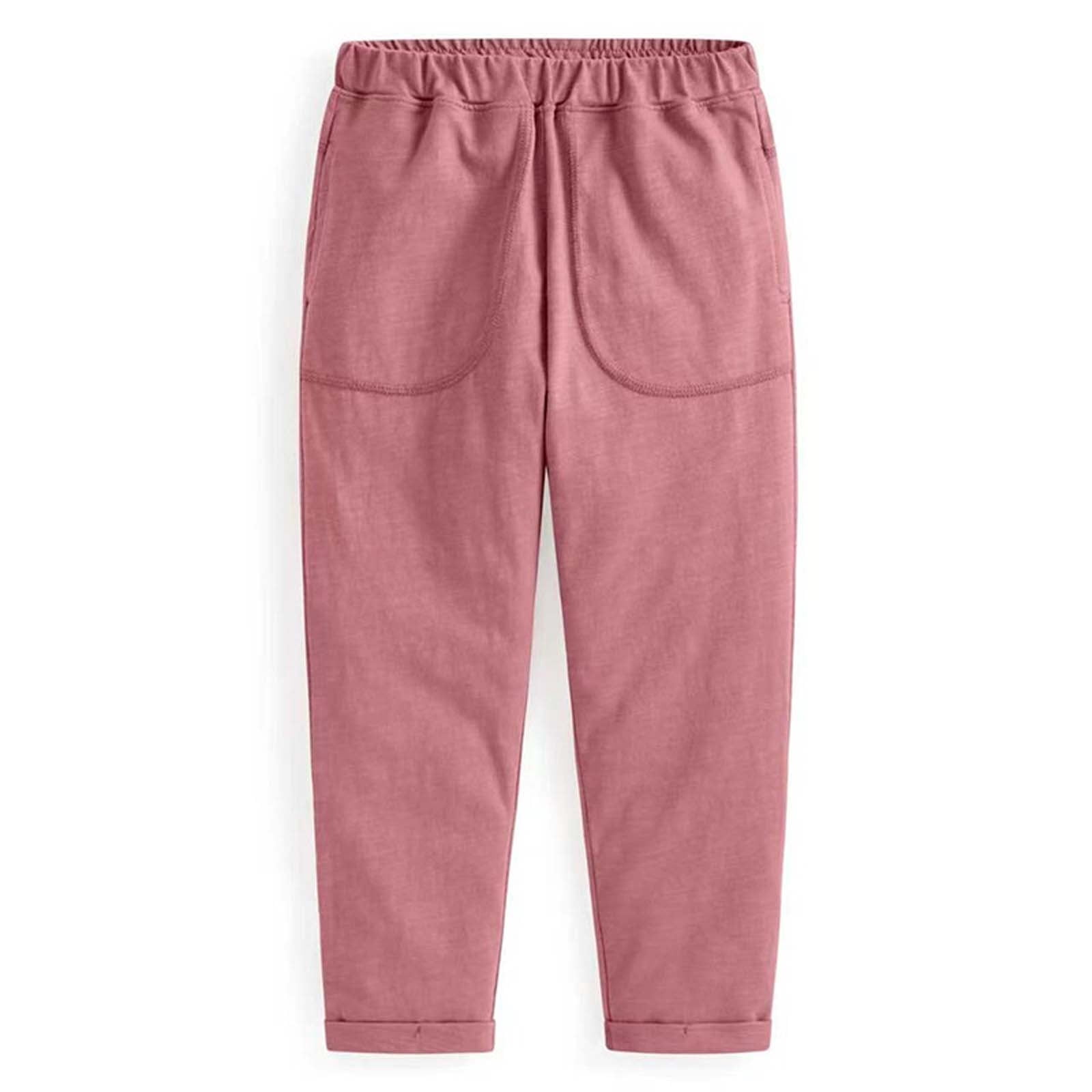 ATOYSOY Kids Elastic Waist Roll Cuff Straight Leg Pants Casual Trousers ...