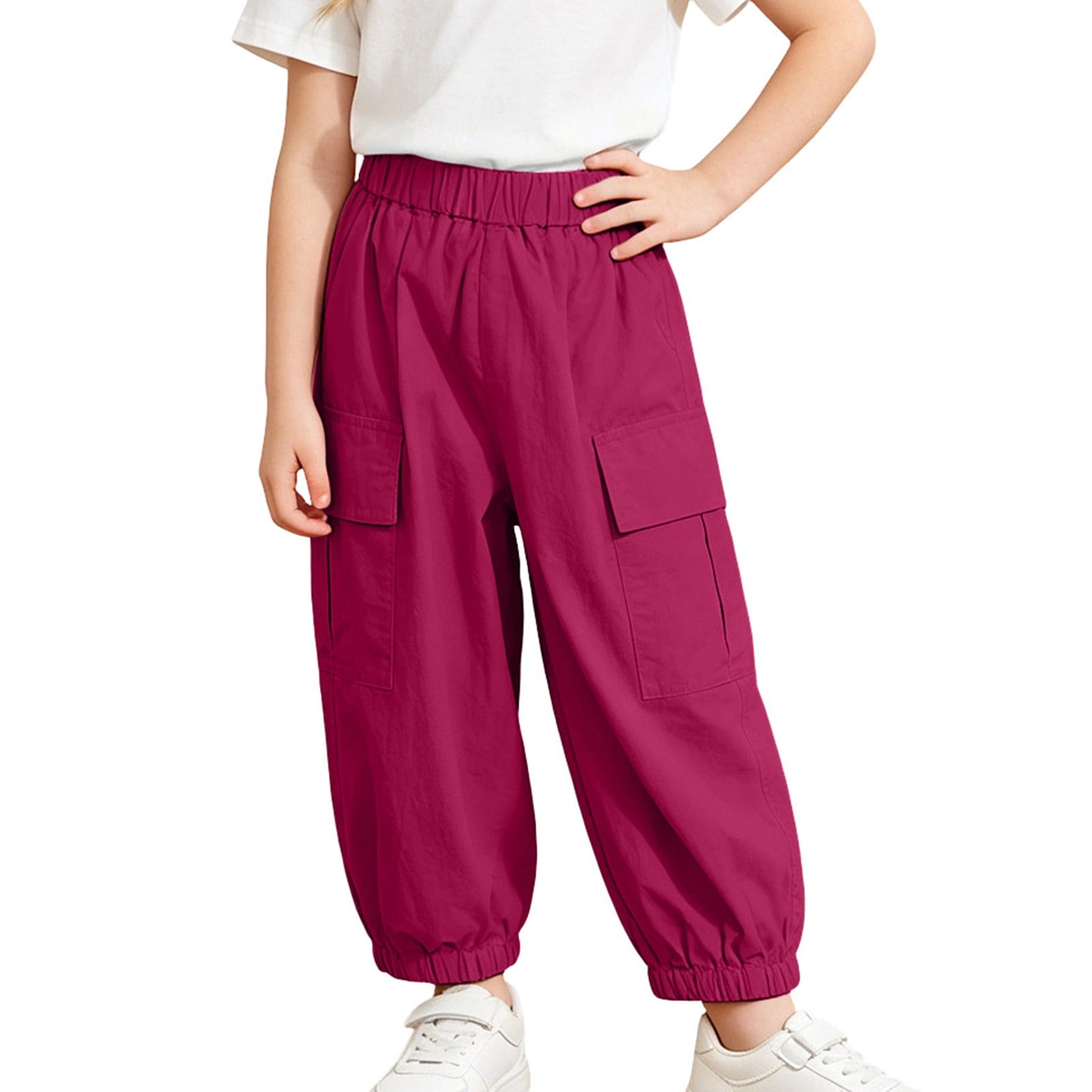 ATOYSOY Kids Girls Casual Black Cargo Jogger Pants Elastic Waist Loose ...