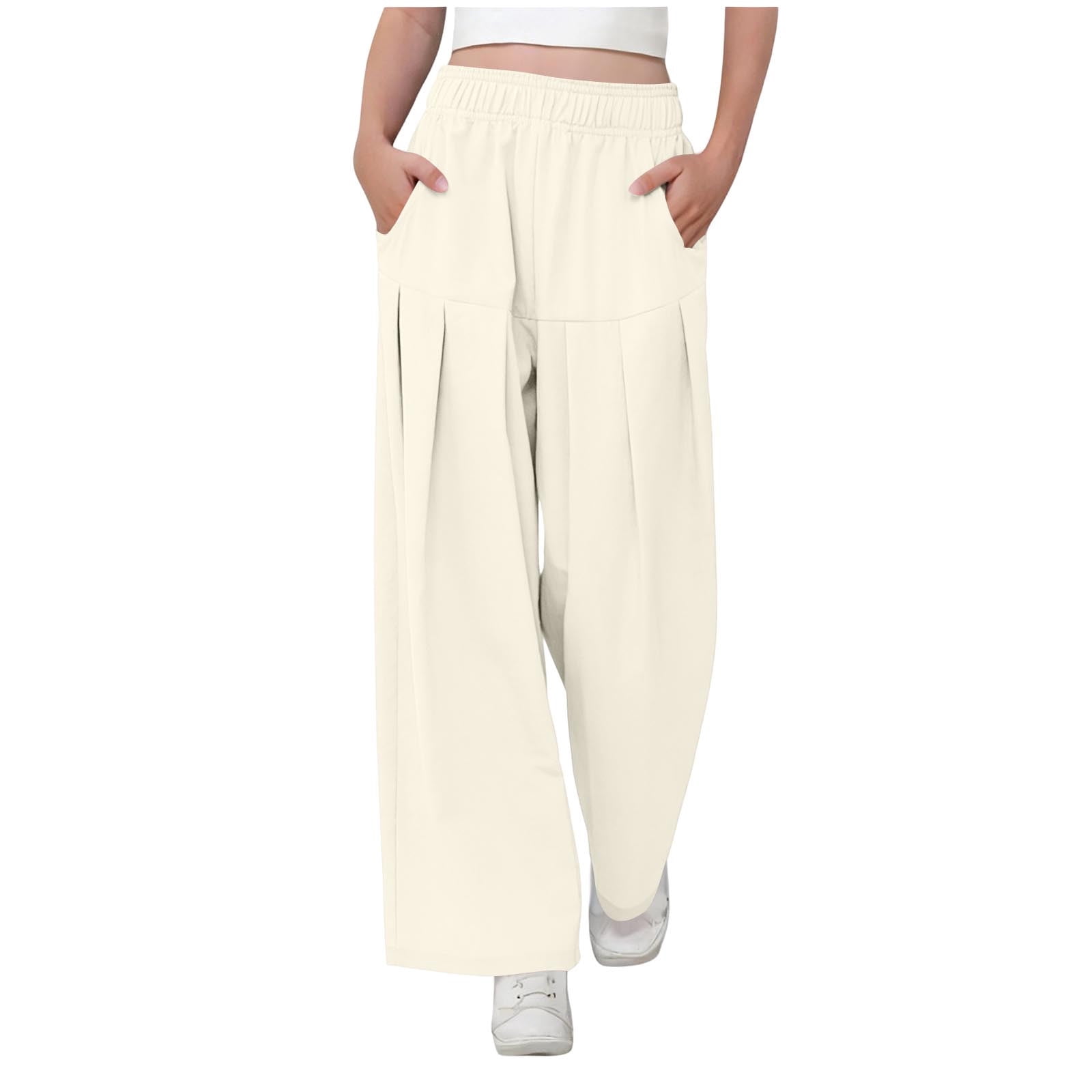 ATOYSOY Kids Girls Casual Pleated Wide Leg Trousers Elastic Waist Solid ...