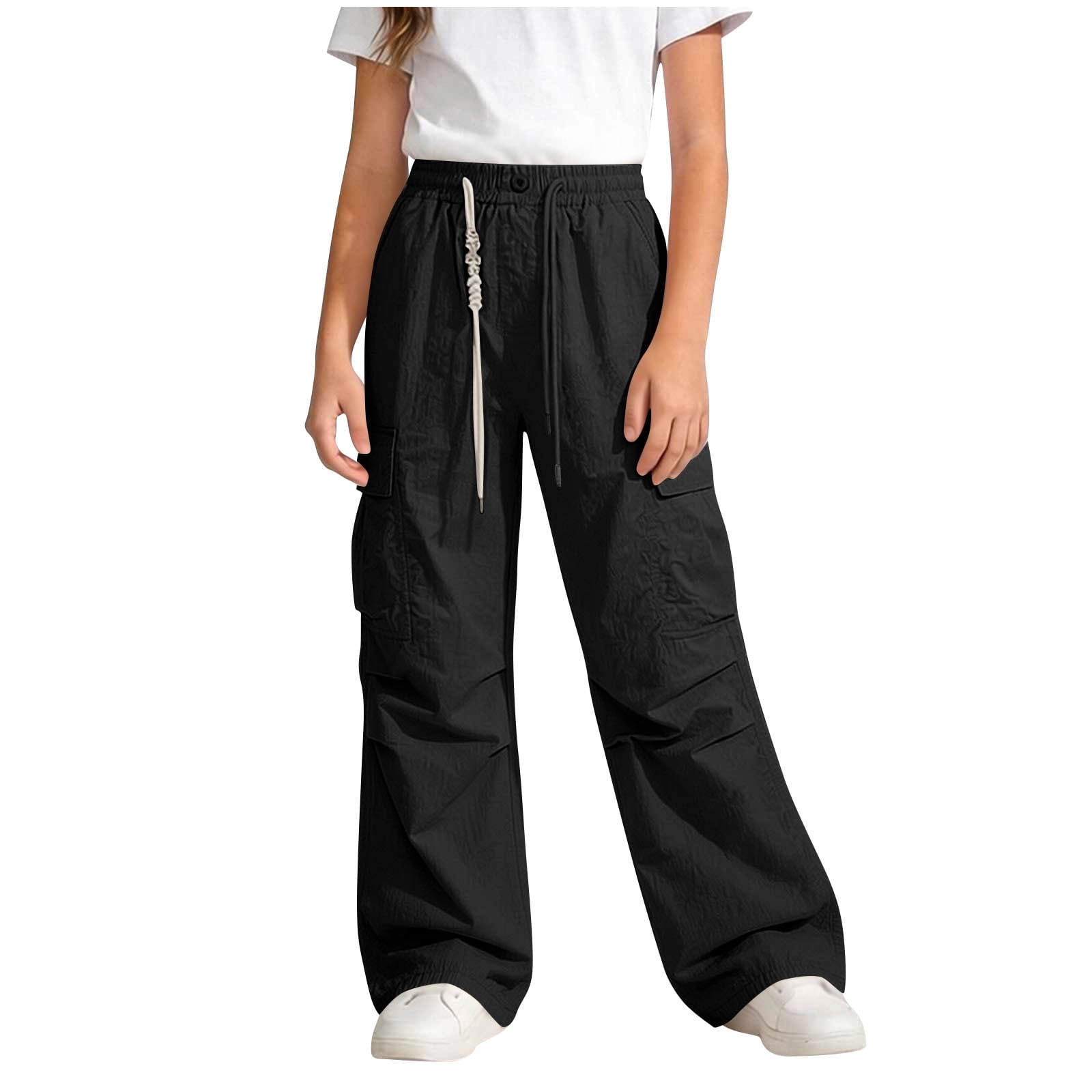 ATOYSOY Kids Girls Casual Wide Leg Cargo Pants Elastic Waist Drawstring ...