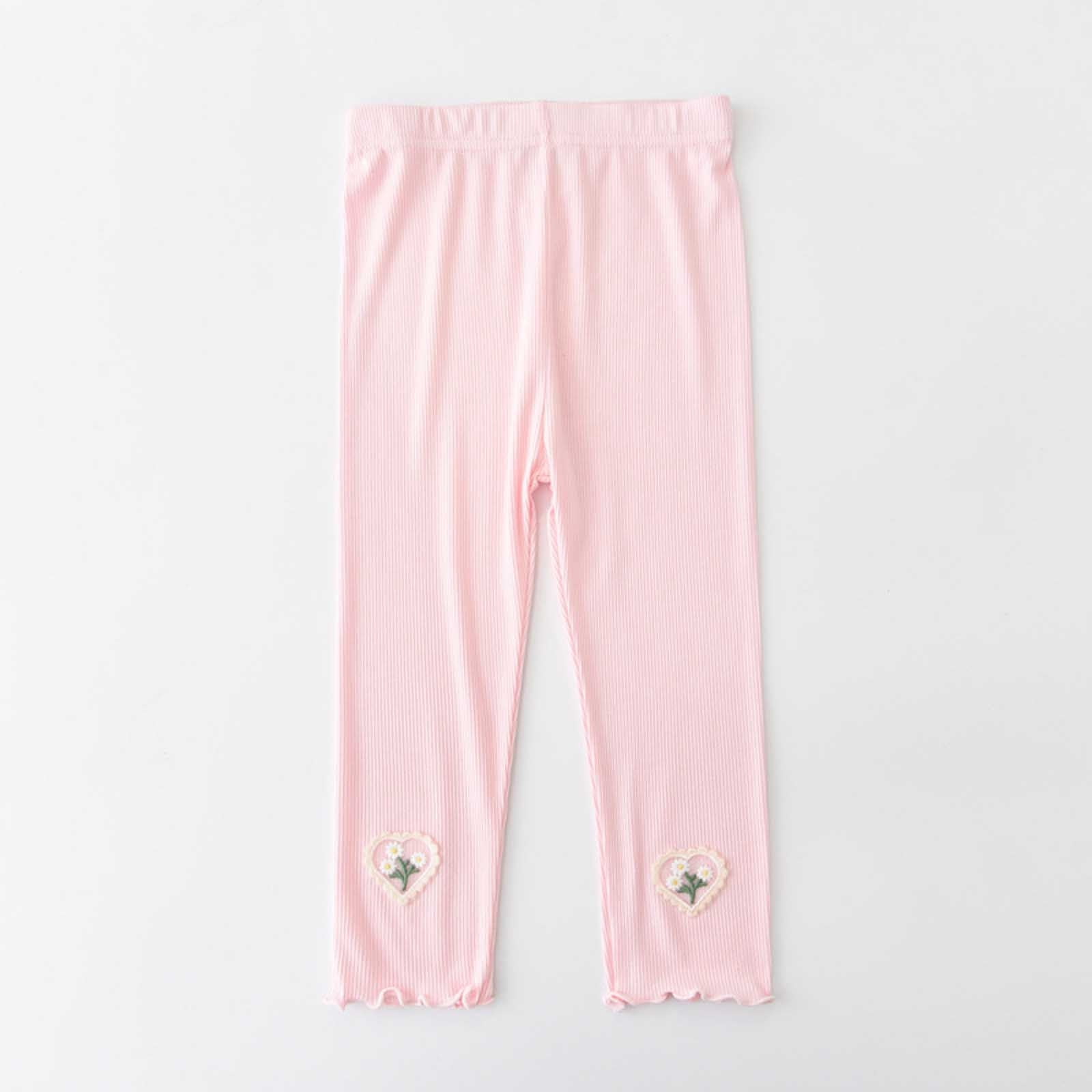 ATOYSOY Kids Girls Cute Ribbed Leggings Elastic Waist Floral Embroidery ...