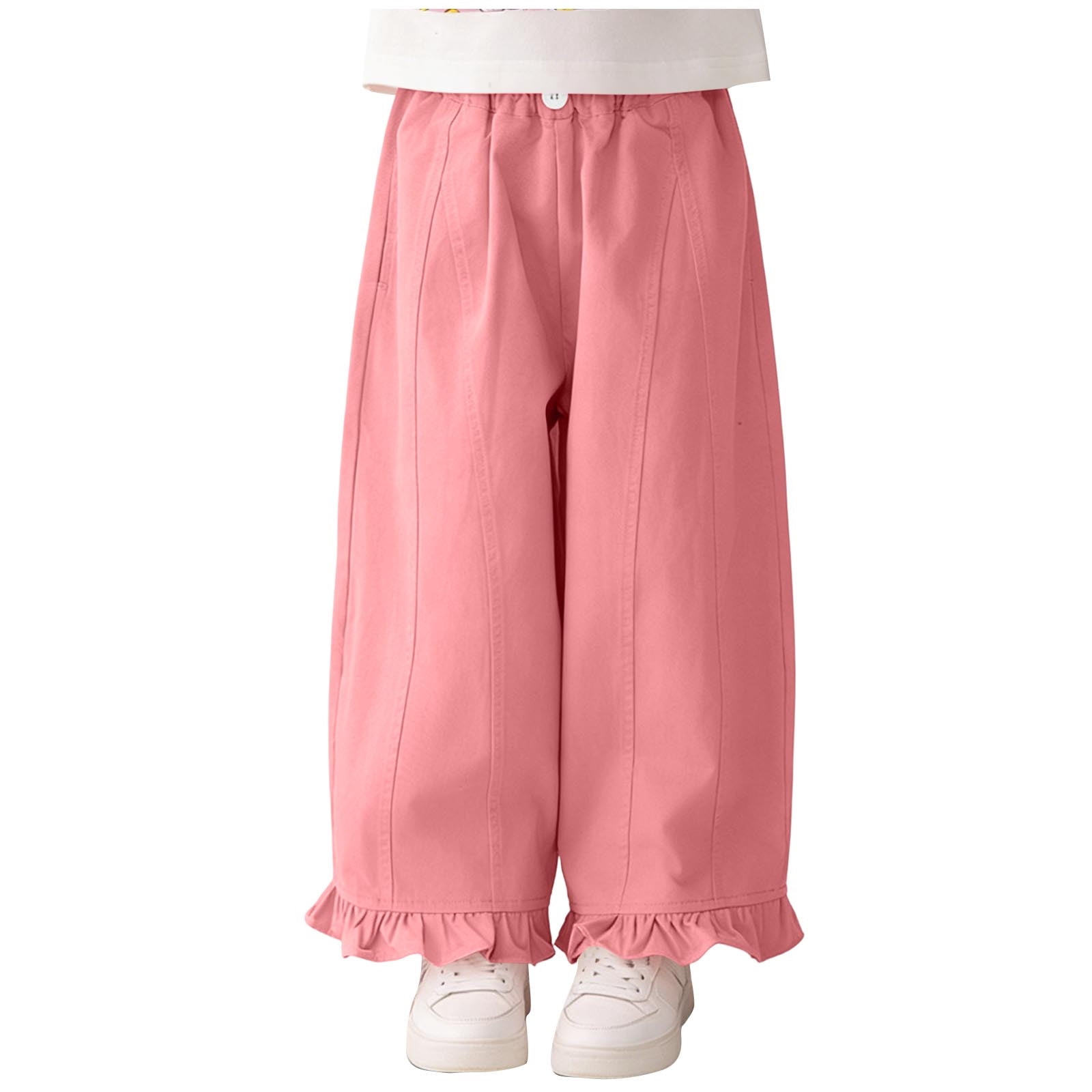 ATOYSOY Kids Girls Cute Ruffle Hem Casual Pants Elastic Waist Beige ...