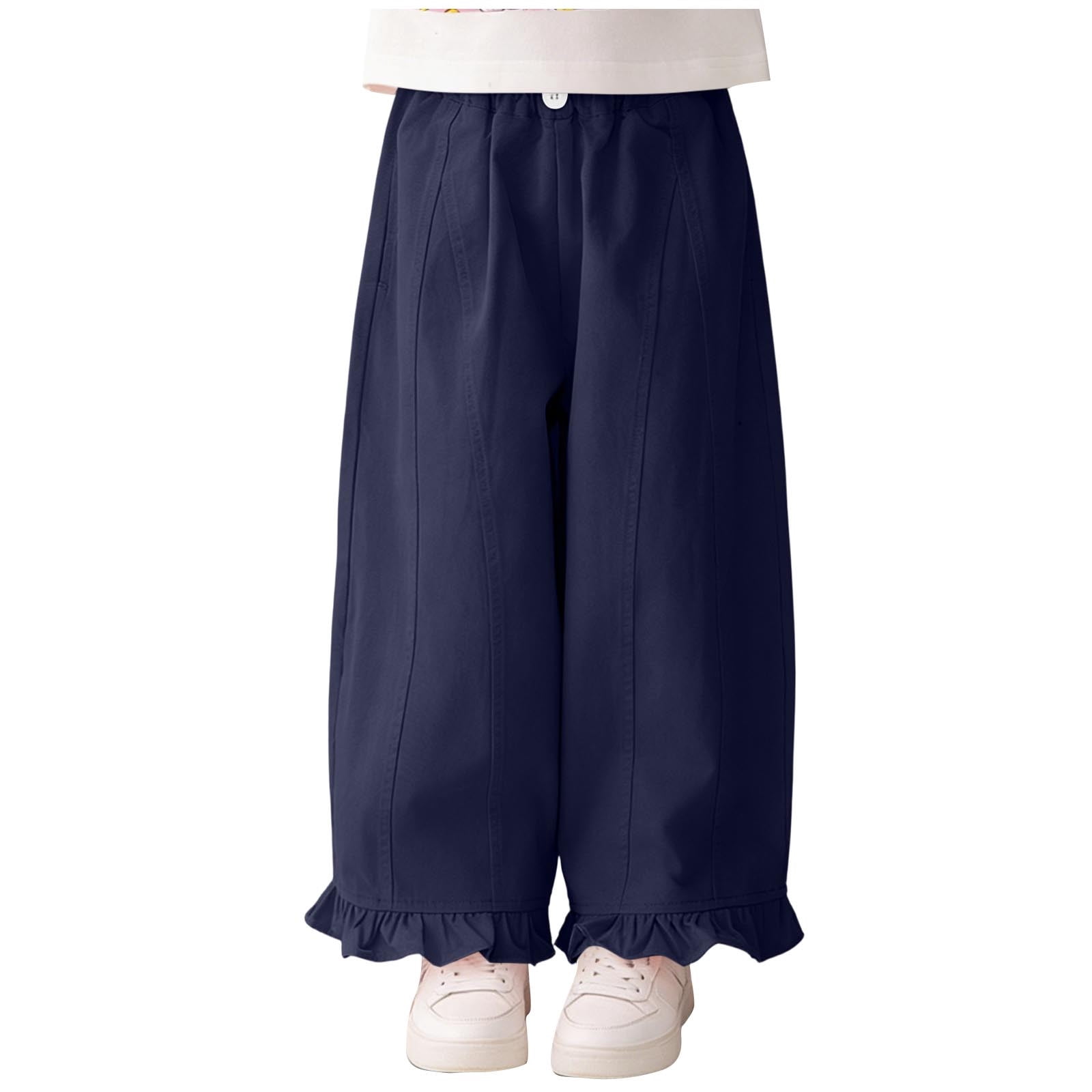 ATOYSOY Kids Girls Cute Ruffle Hem Casual Pants Elastic Waist Beige ...