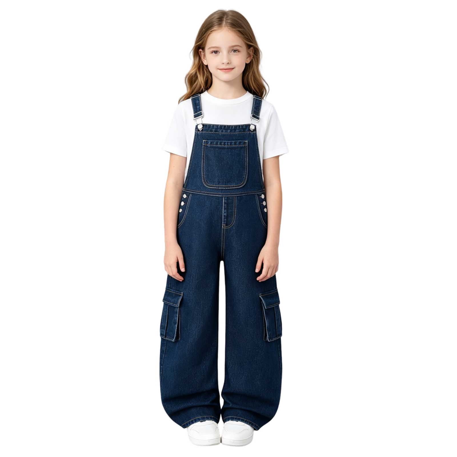ATOYSOY Kids Girls Denim Overalls With Cargo Pockets Adjustable Straps ...