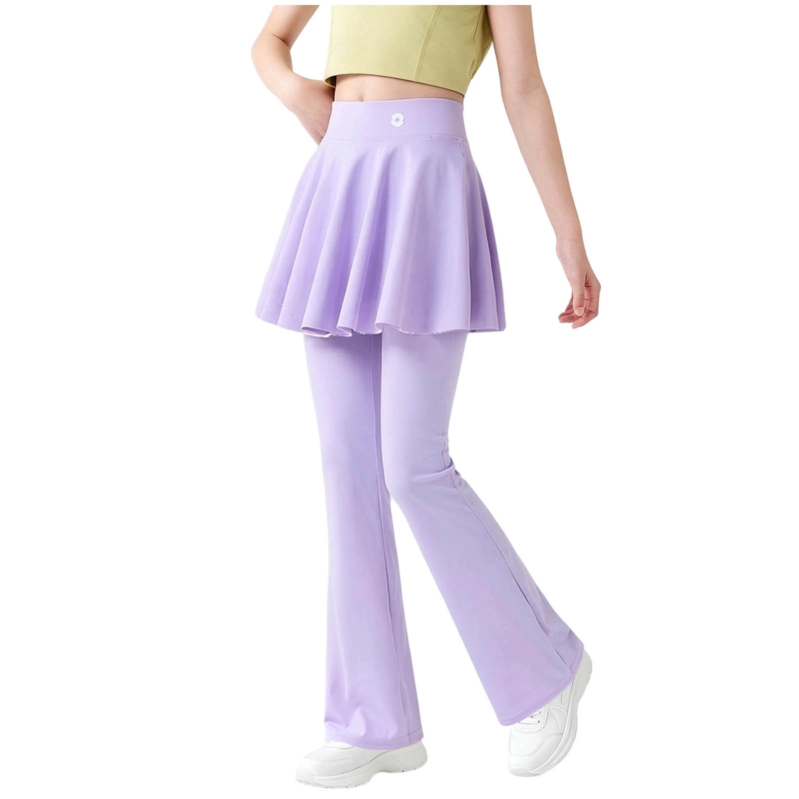 ATOYSOY Kids High Waist 2 In 1 Sports Pants Girls Skirted Flare ...