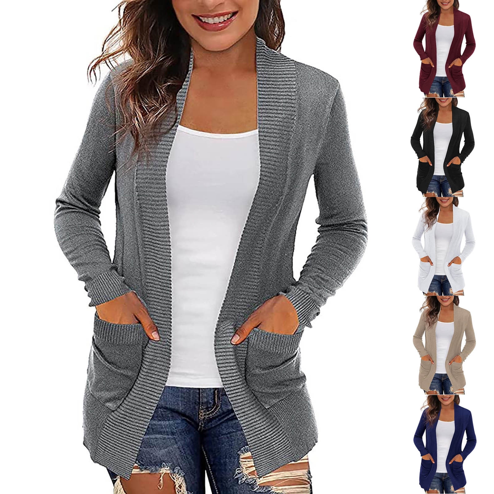 ATOYSOY Knitted Tops Cardigans Long Sleeve Outwear Thermal Fleece Open Front Shackets Winter ...