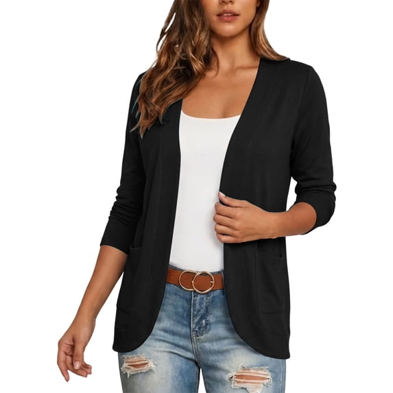 ATOYSOY Ladies Light Knit Open Cardigan 3 Quarter Sleeve V Neck Side ...
