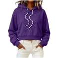 ATOYSOY Ladies Oversized Crop Hooded Pullover Contrast White Drawstring ...