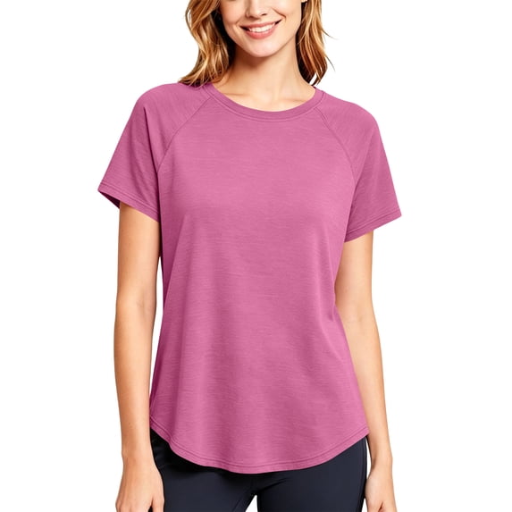 ATOYSOY Ladies Round Neck Raglan Sleeve Curved Hem Tops Casual Basic ...