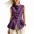 ATOYSOY Ladies Stand Collar Front Button Pleated Peplum Tops Sleeveless ...