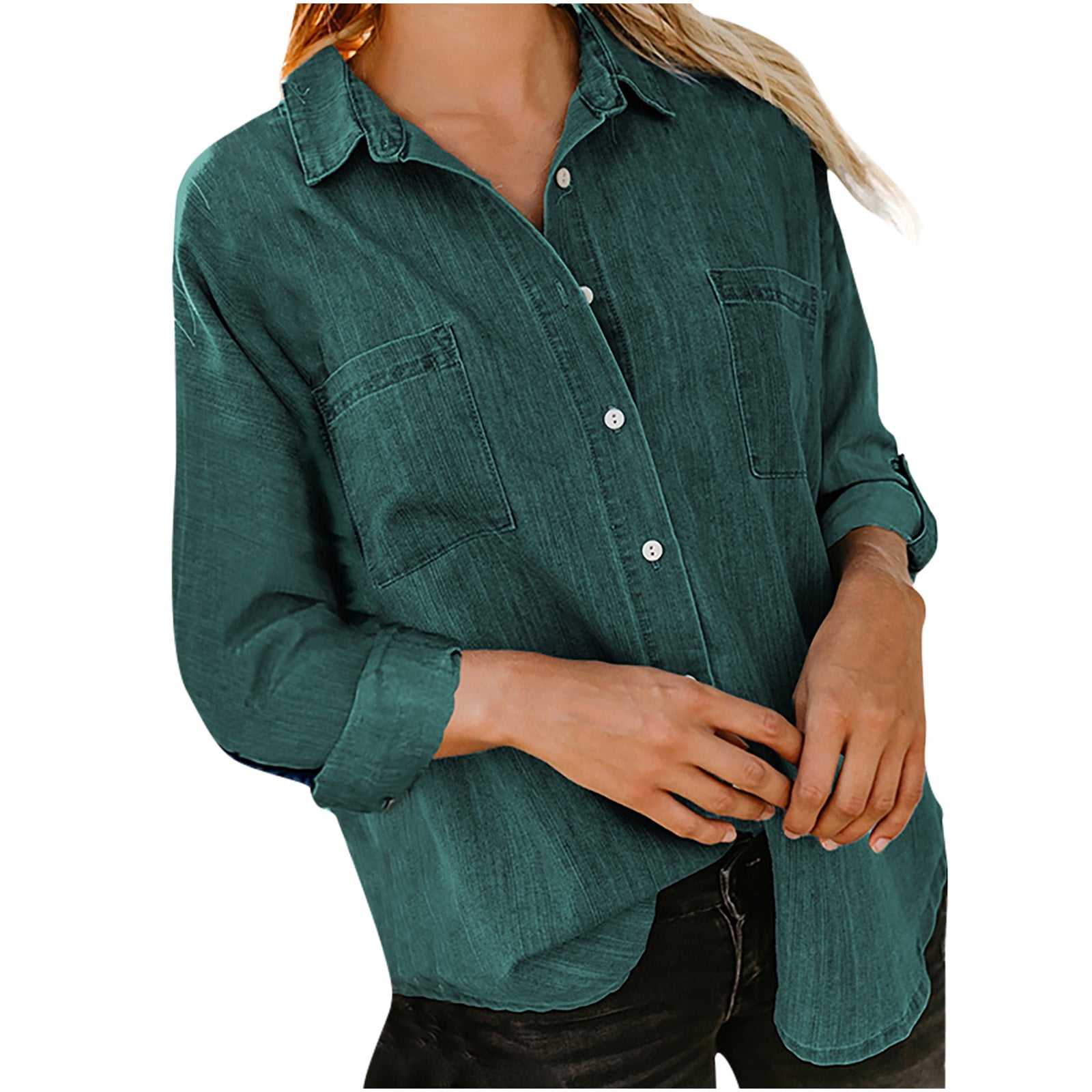 ATOYSOY Long Sleeve Outwear Loose Fake Denim Jackets for Women Casual ...