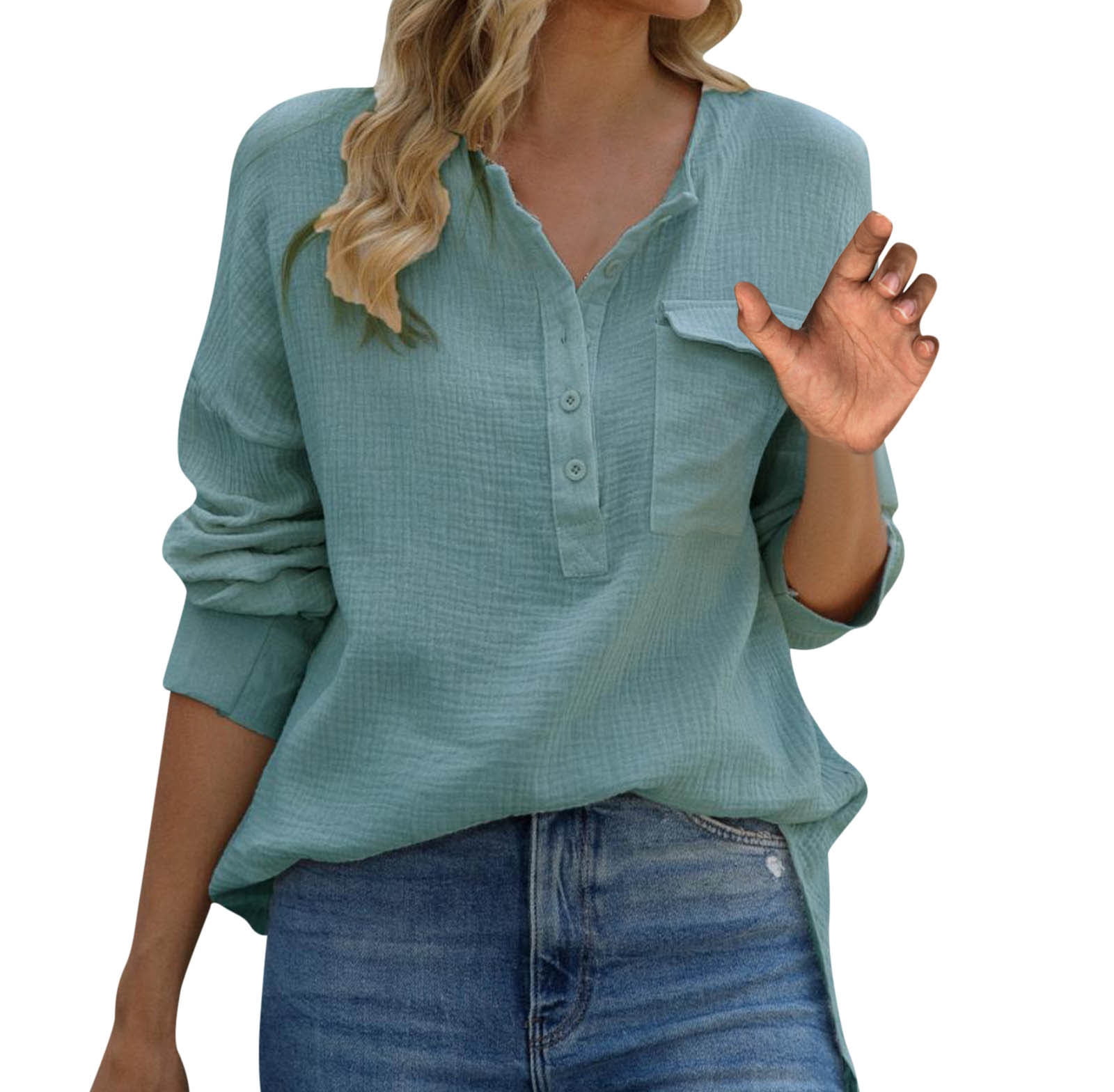 ATOYSOY Long Sleeve Tees Loose Shirts with Pockets for Women Half ...