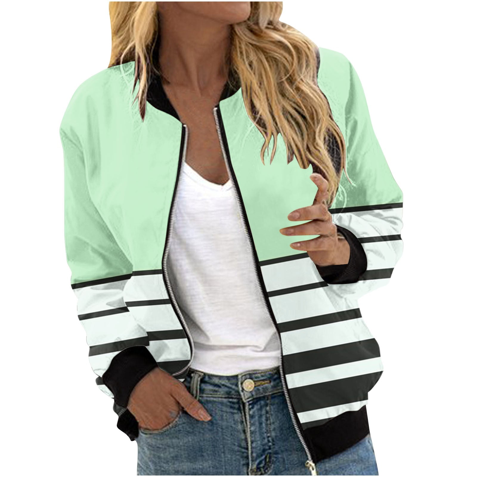 ATOYSOY Loose Bomber Jackets for Women Trendy Long Sleeve Tops ...