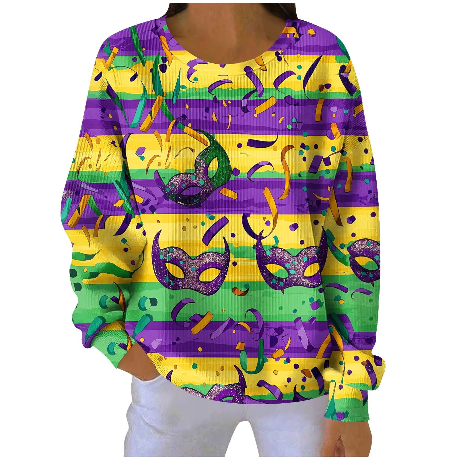 ATOYSOY Mardi Gras Tops For Women Comfy Pullover Fashion Casual Holiday ...