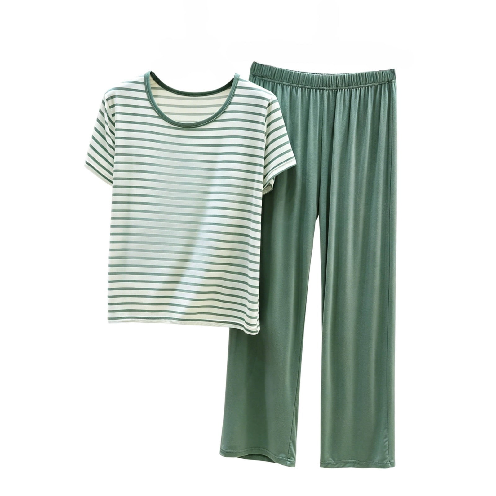 ATOYSOY Pajamas For Women Set Horizontal Stripe Print Round Neck Short ...