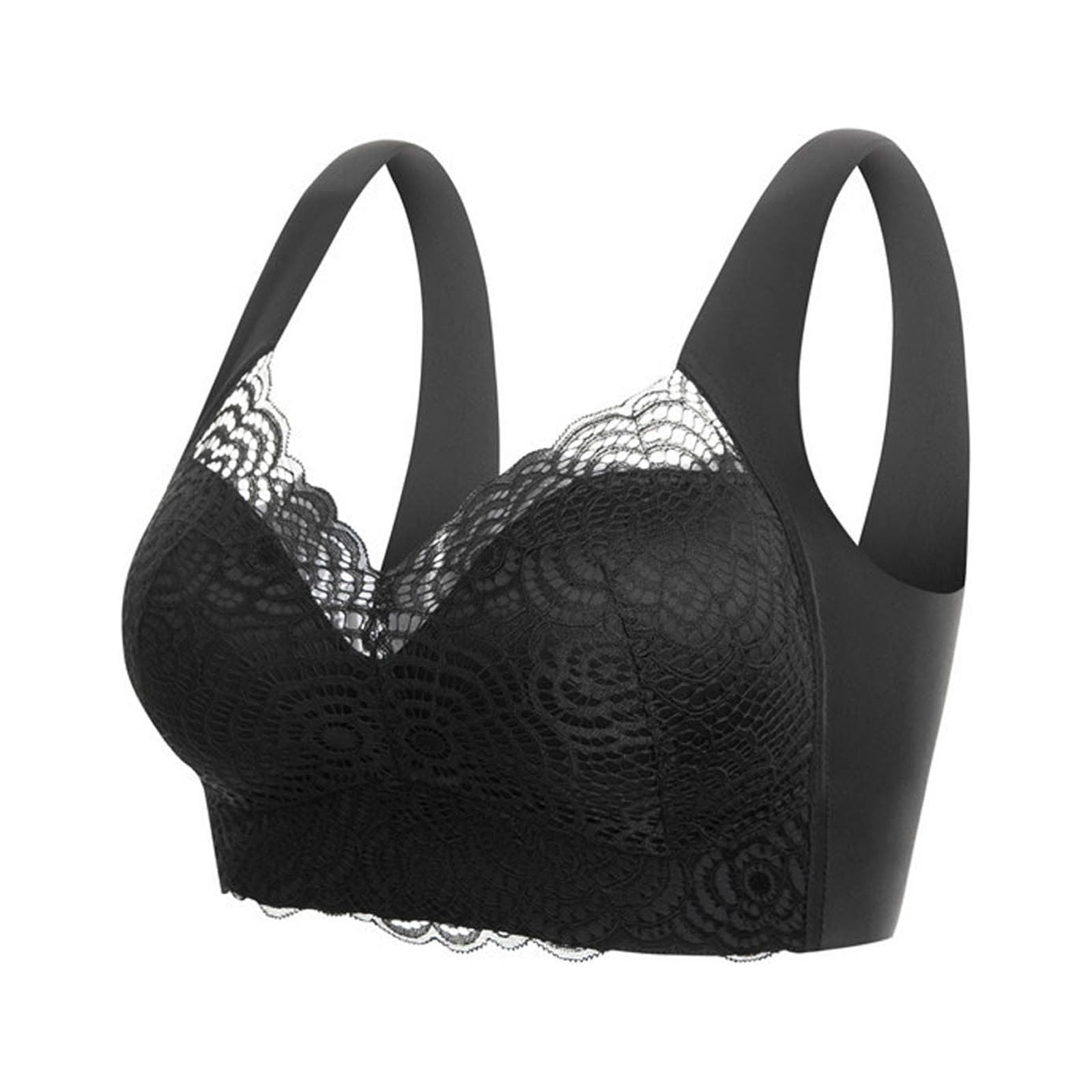 ATOYSOY Plus Size Everyday Bra Wirefree Breathable Push Up Underwear Floral Lace Smoothing ...