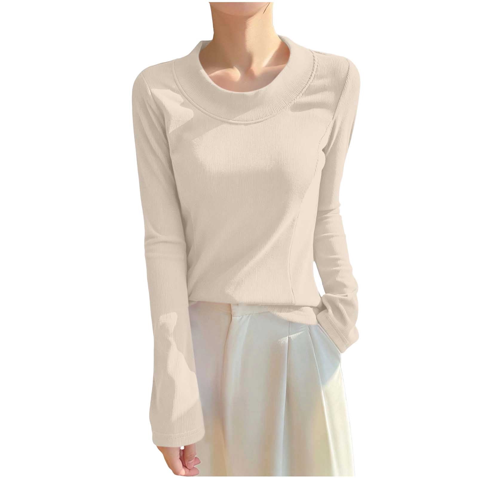 ATOYSOY Ribbed Knit Long Sleeve Tops Crew Neck Side Ruched Flared Cuff ...