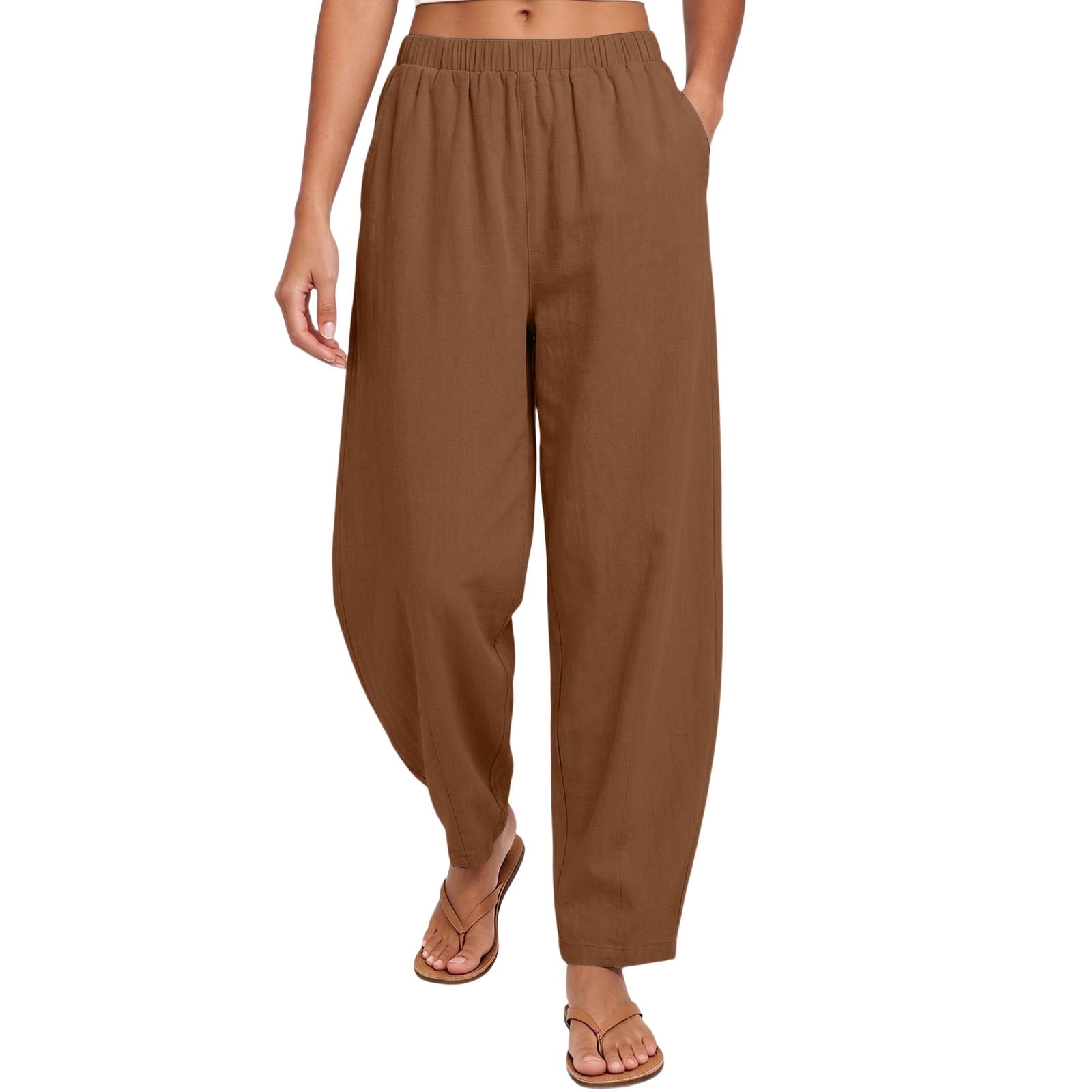 ATOYSOY Solid Color Elastic Waist Relaxed Pants For Women Loose Wide ...