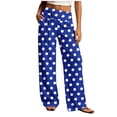 ATOYSOY Spot Print Solid Color Linen Pants Women Double Waist ...