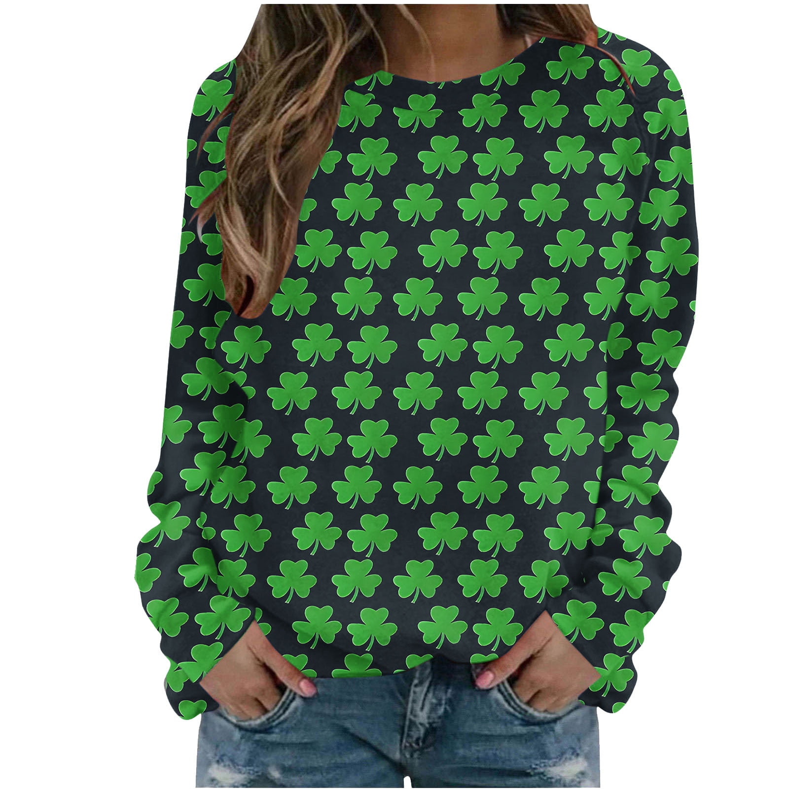 ATOYSOY St. Patrick's Day Sweatshirt for Women Irish Green Clover Print ...