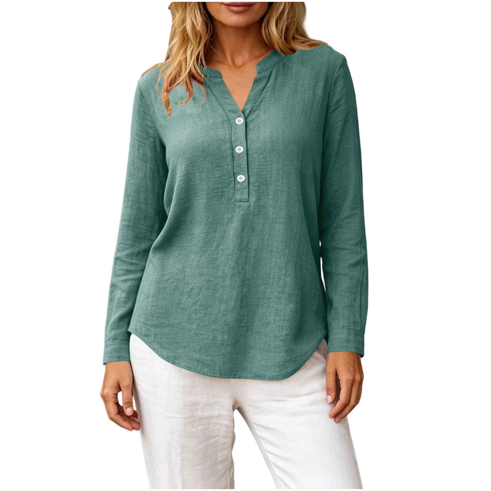 ATOYSOY Summer Tops For Women 2026 Solid Color Mandarin Partial Button ...