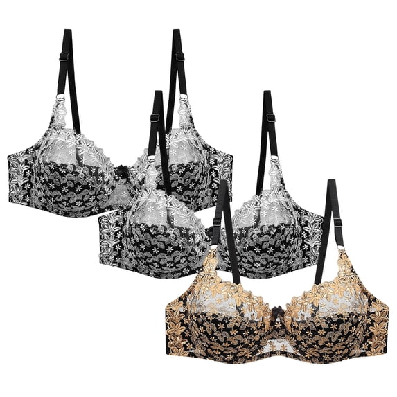 ATOYSOY V Neck Underwire Bras for Women Push Up Embroidered Lace Thin ...
